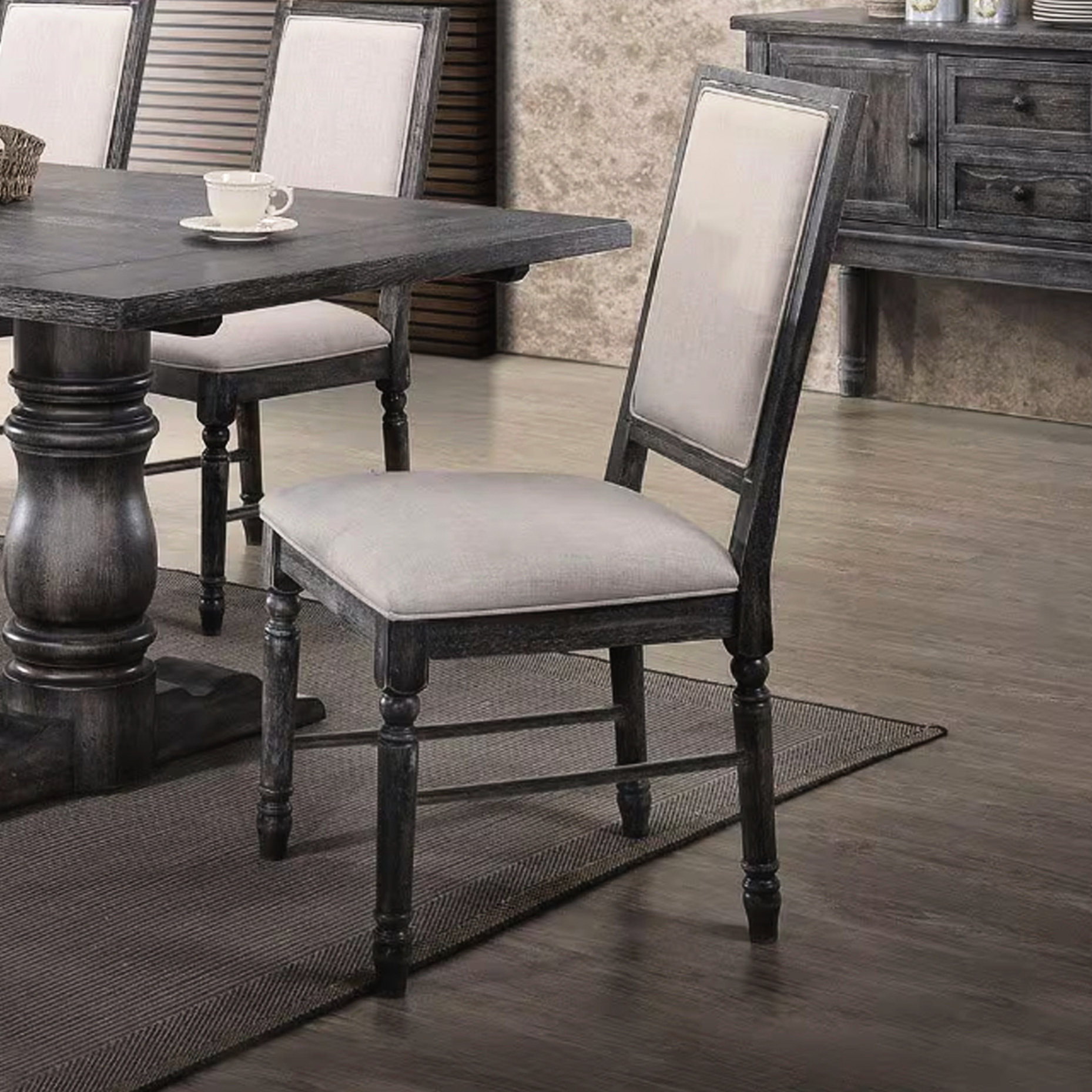 One Allium Way Cream And Weathered Grey Linen Dining Chairs Of 2 With ...