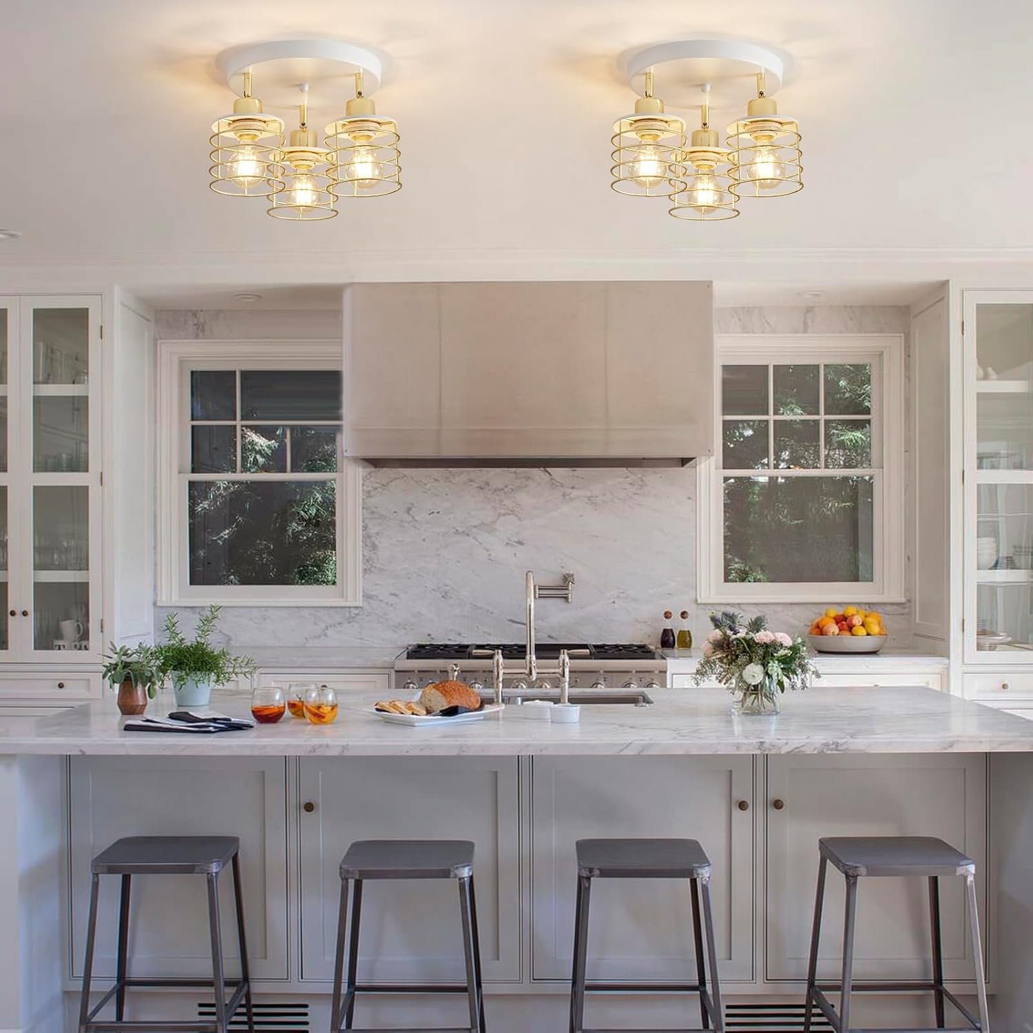 Mercer41 3-Light Rotatable Semi Flush Mount Ceiling Light With Iron ...