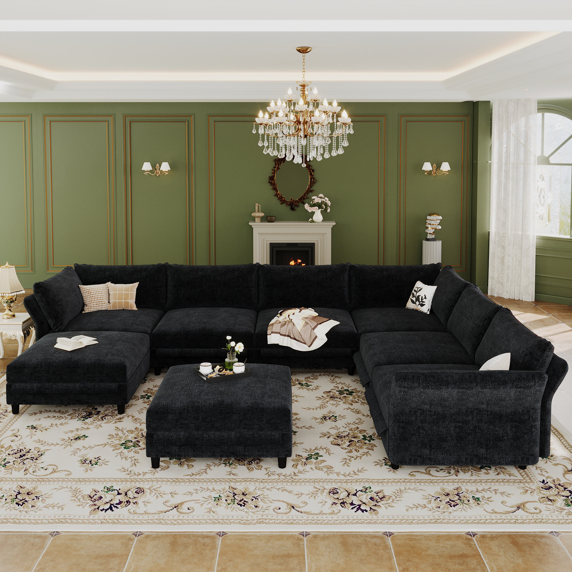 Winston Porter Oversized Sectional Sofa 8 Seater U Shaped Deep Seat ...