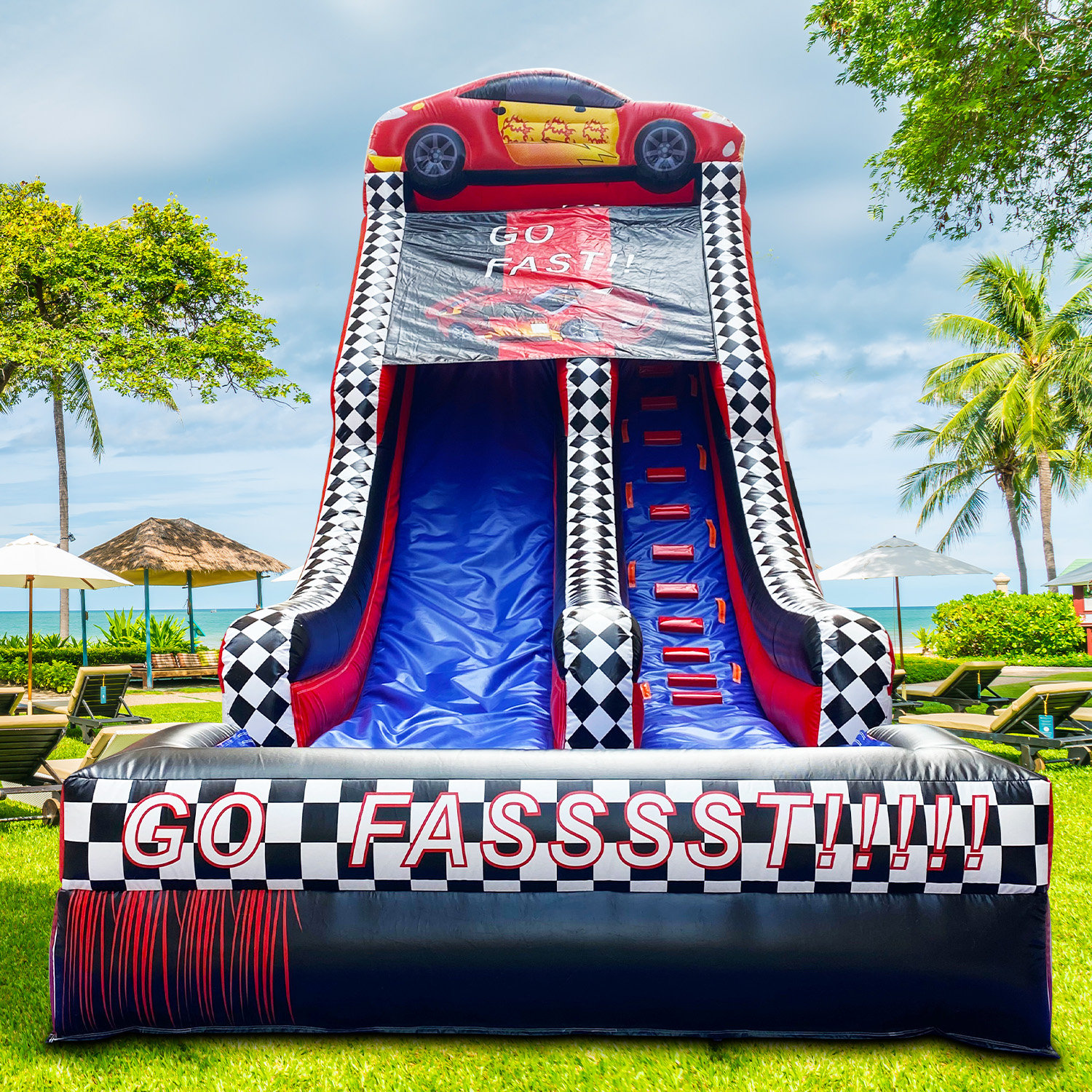 GOOSH 18.9' x 30' Car Racing Commercial Grade Water Slide with Splash ...