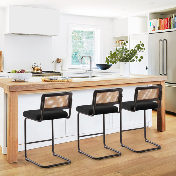 Mercer41 Krystalin Velvet Upholstered Cane Back Stool & Reviews | Wayfair