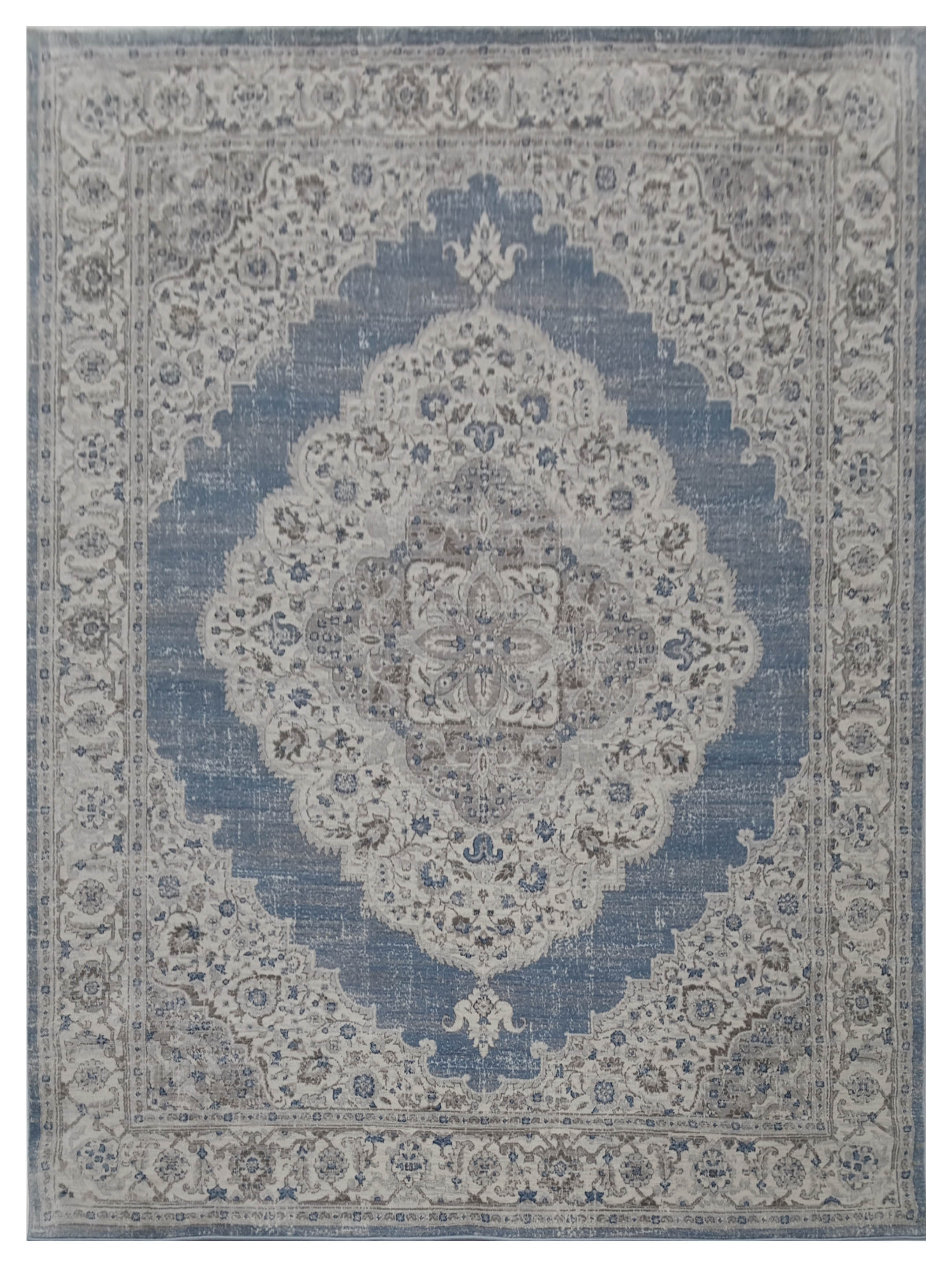 PacificRugs Oriental Machine Made Blue / Cream Area Rug | Wayfair