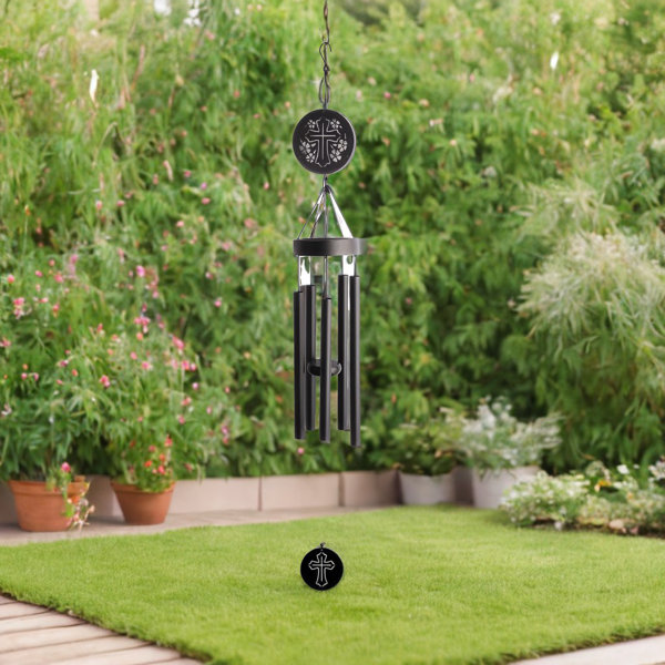 Arlmont & Co. 45" Long Solar Cross Silhouette Wind Chime | Wayfair