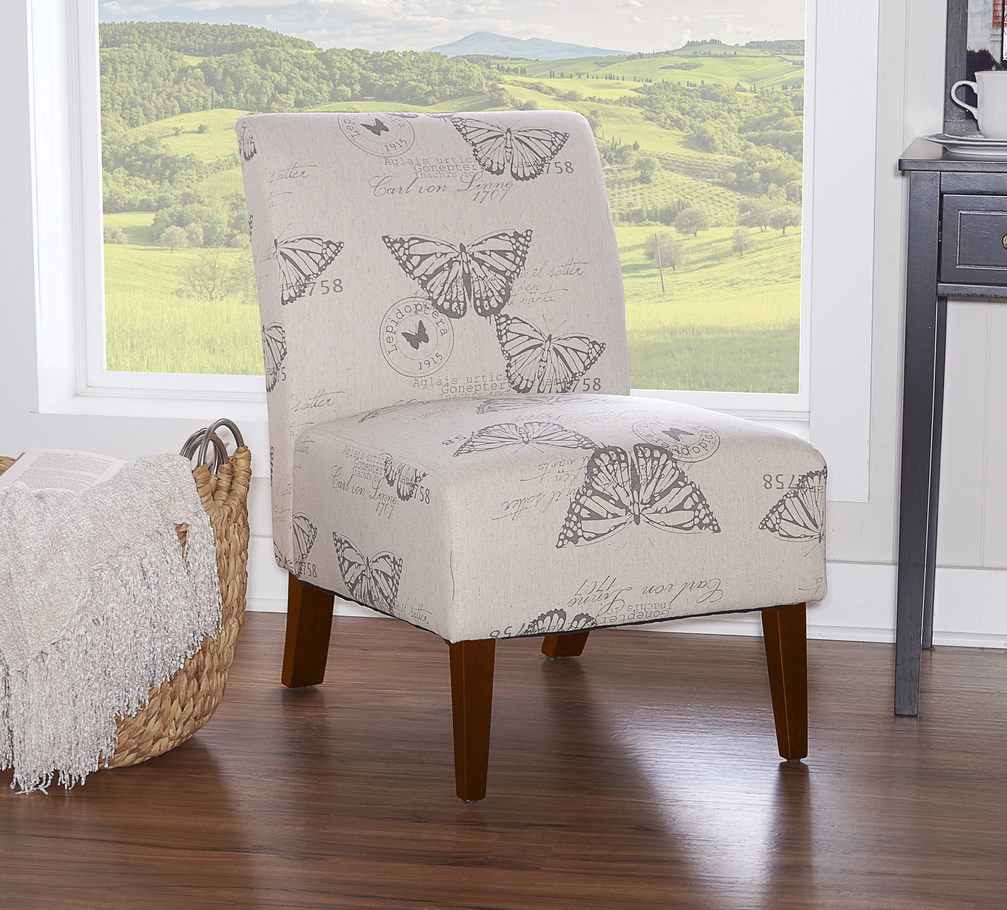 Winston Porter Cashaun Upholstered Butterfly Fabric Slipper Chair with ...