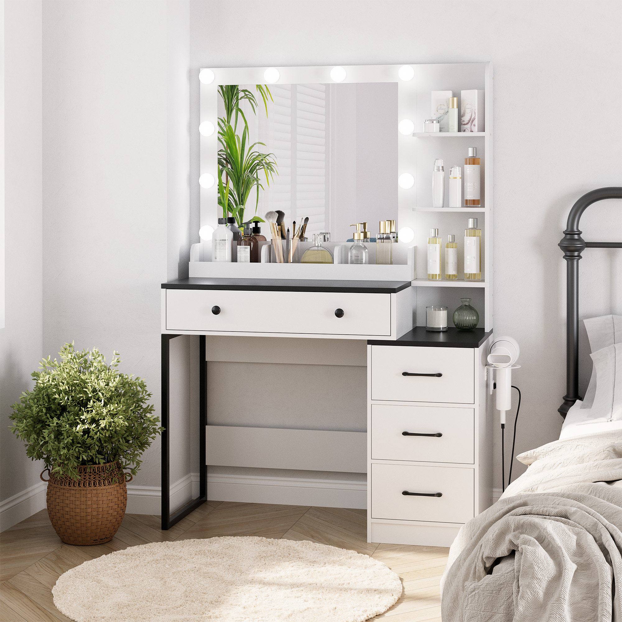 Latitude Run® Makeup Vanity Desk With Lighted HD Mirror And Large ...