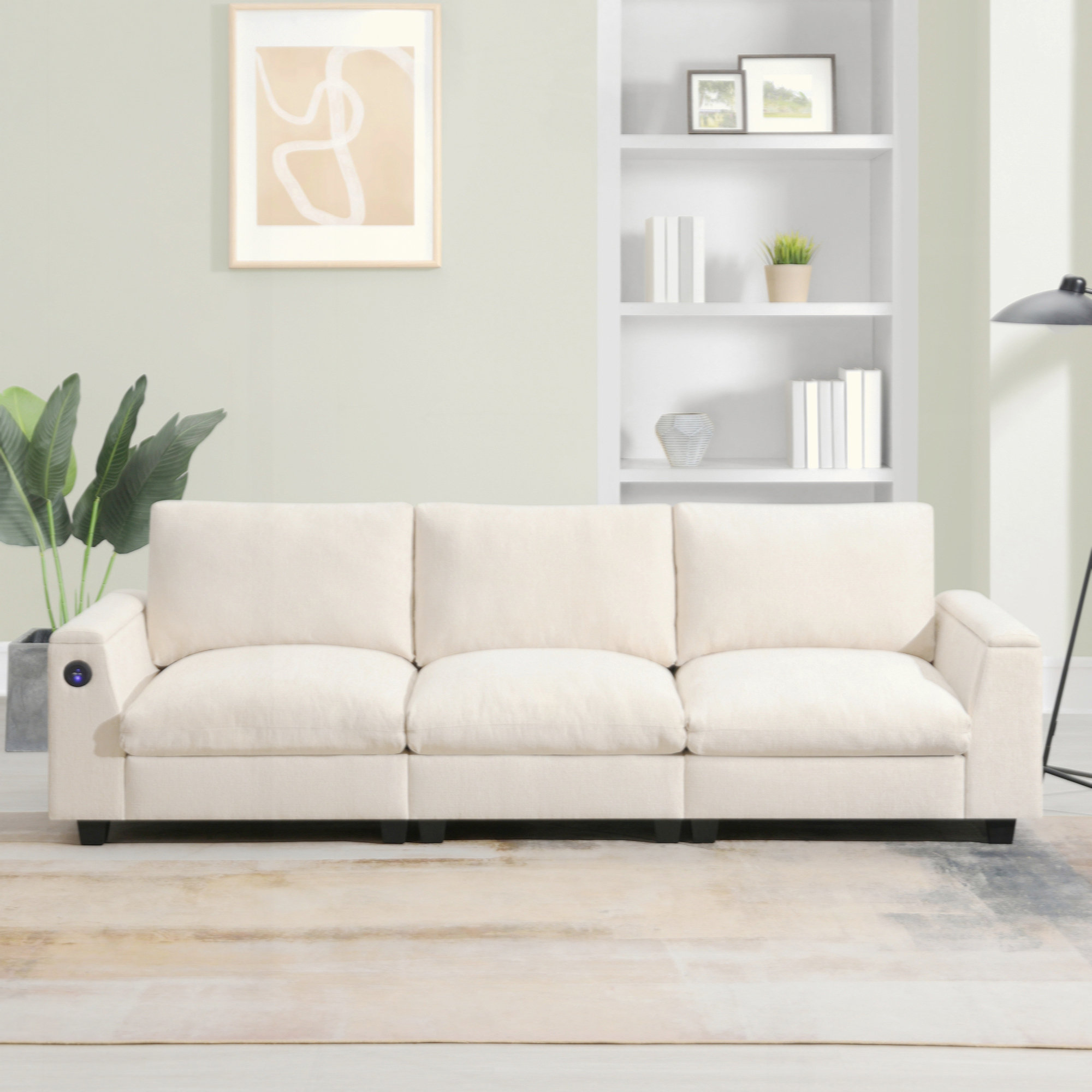 Latitude Run® Chenille Sectional Sofa With Bluetooth Speaker,Comfy ...
