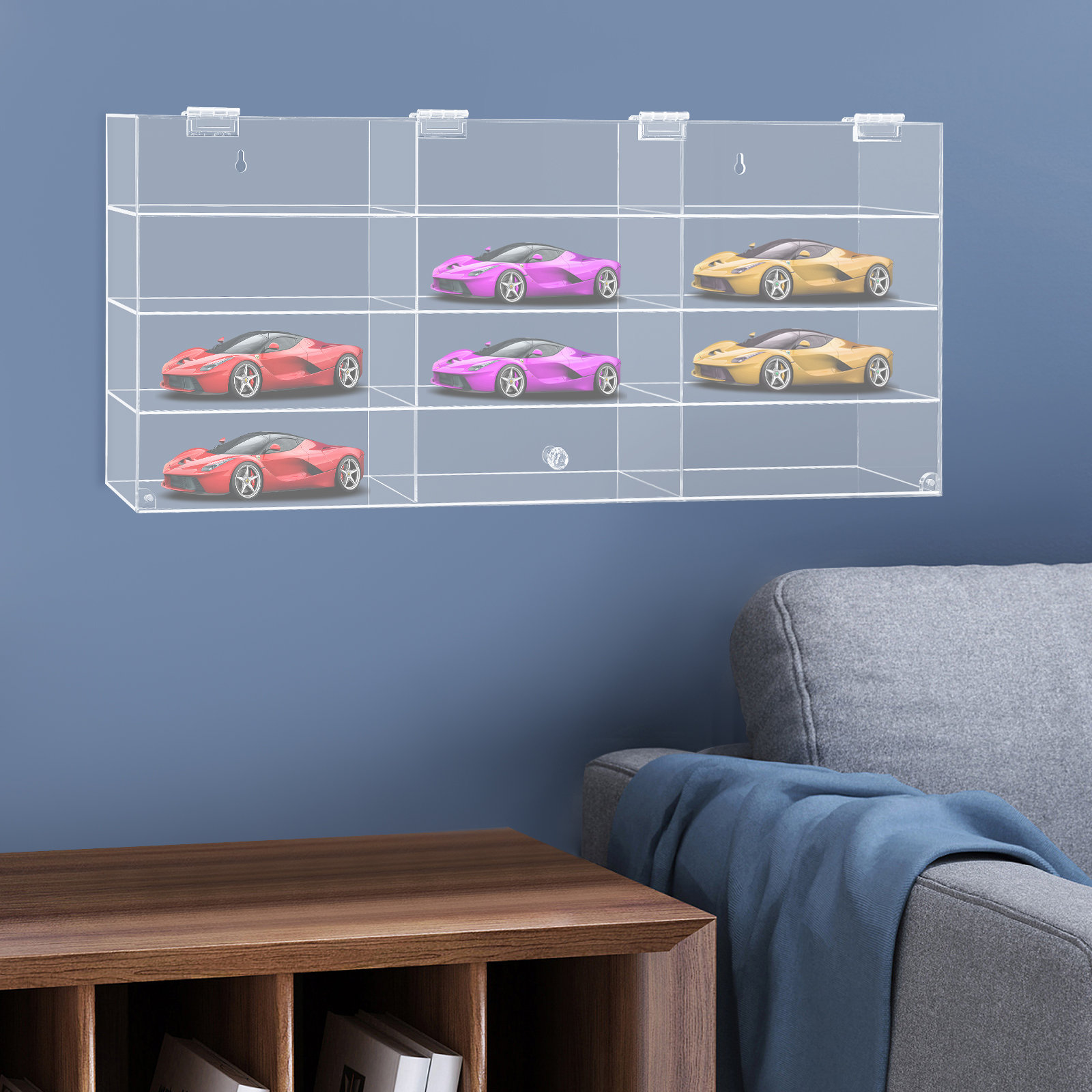 SUNYOU 12-Compartment Acrylic Wall Display Case (29.53"D X 11.81"H X 4. ...