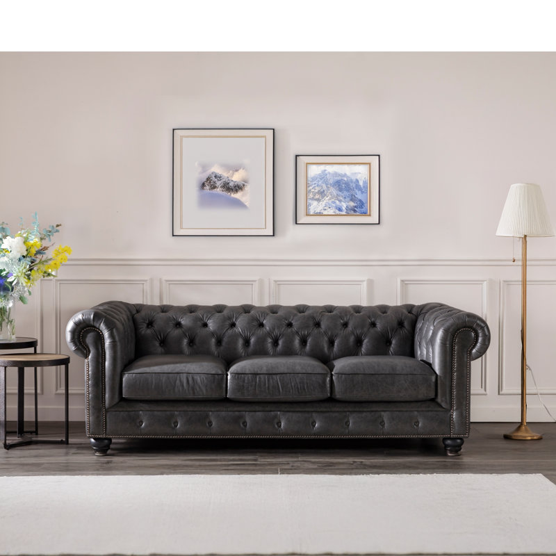 DECOR HOME Traditional Tufted Leather Sofa | Wayfair