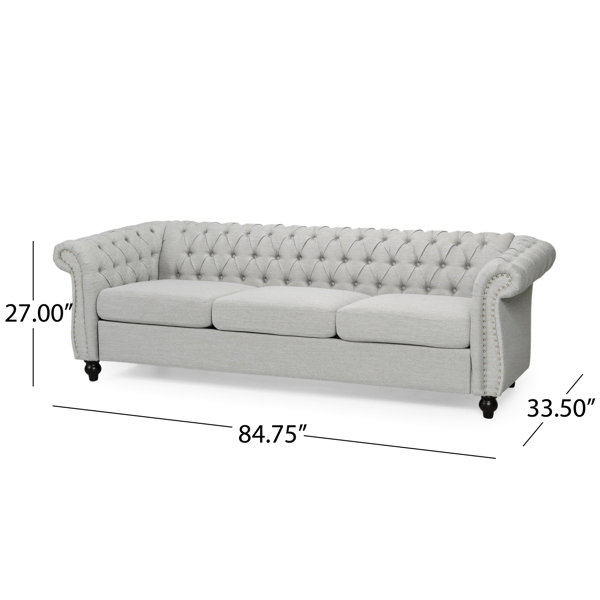 Bloomsbury Market Classic Grey 3 Seater - Deep Button Tufting, Scrolled ...