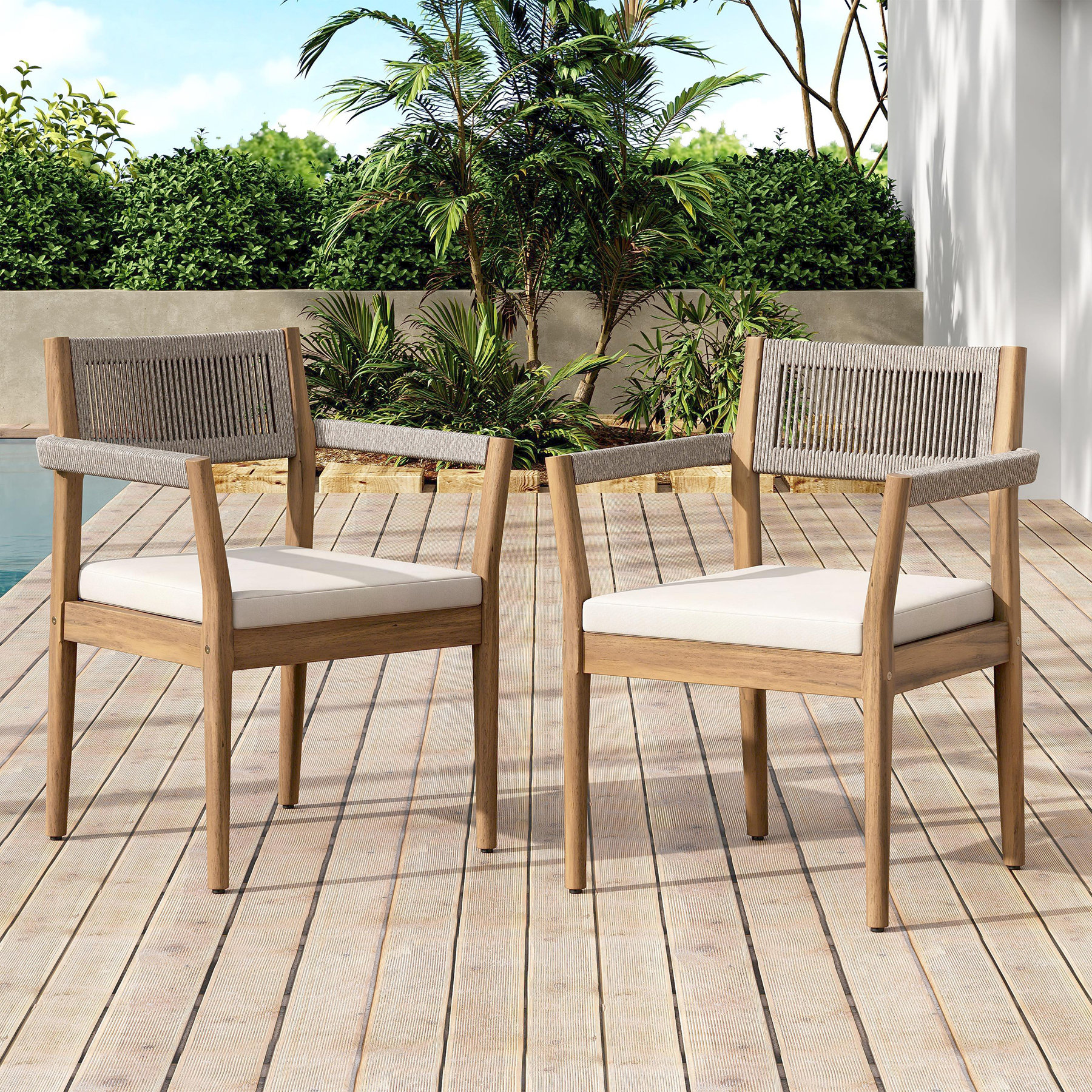 Hokku Designs Braided Acacia Wood Outdoor Dining Chairs | Wayfair