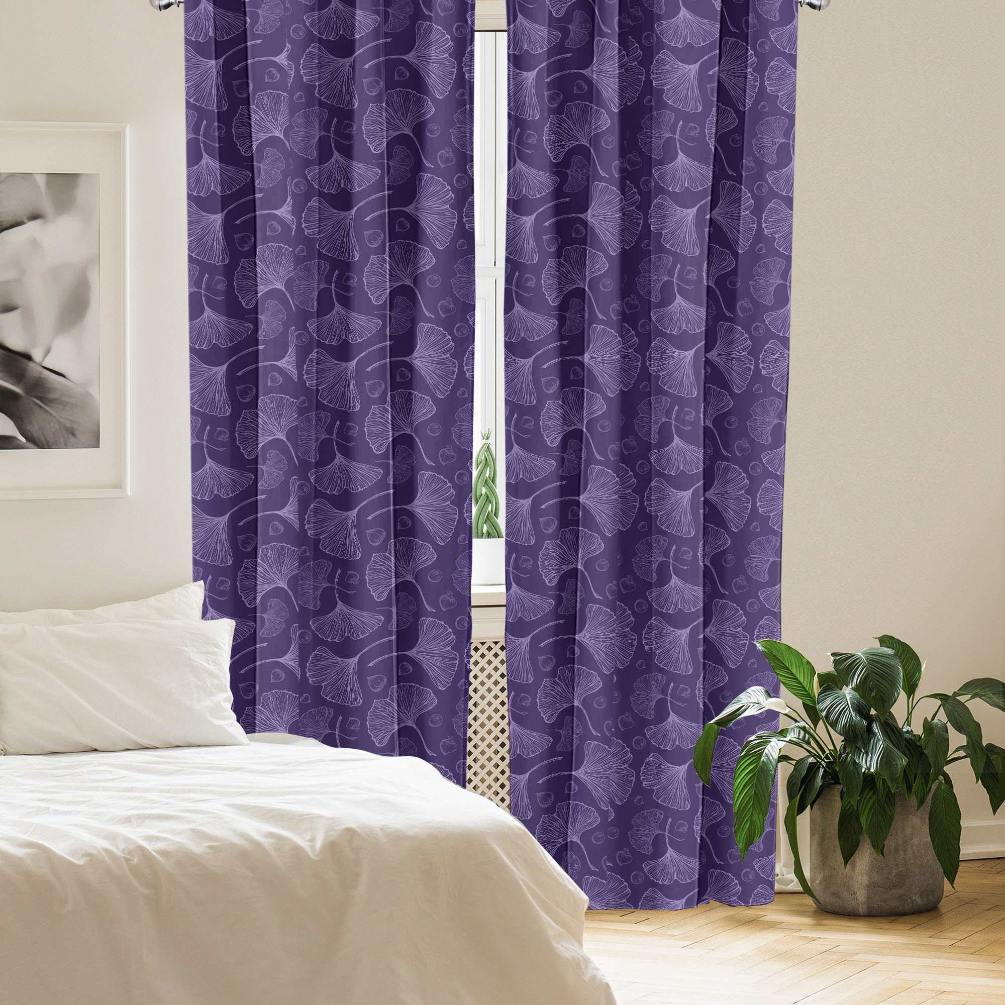 East Urban Home Gingko 4-Panel Curtains, Psychedelic Biloba Tree Leaf ...