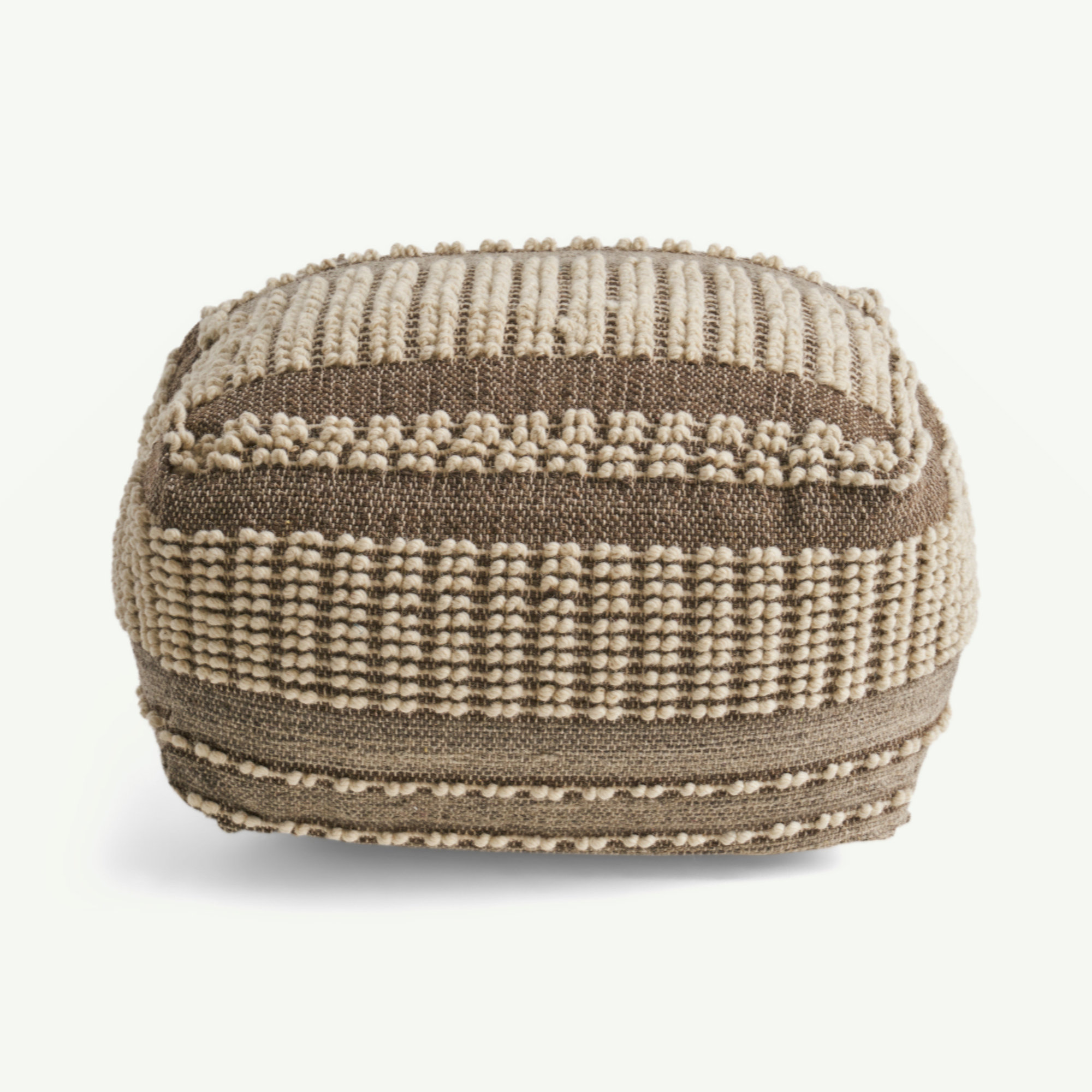 Dakota Fields Rustic Wool And Cotton Large Pouf, Brown | Wayfair