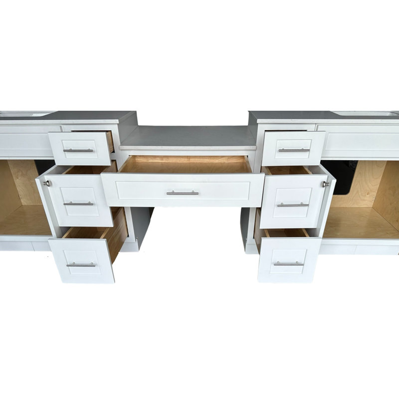 Disar 120" Double Bathroom Vanity With Desk Dovetail Solid Wood Drawer ...