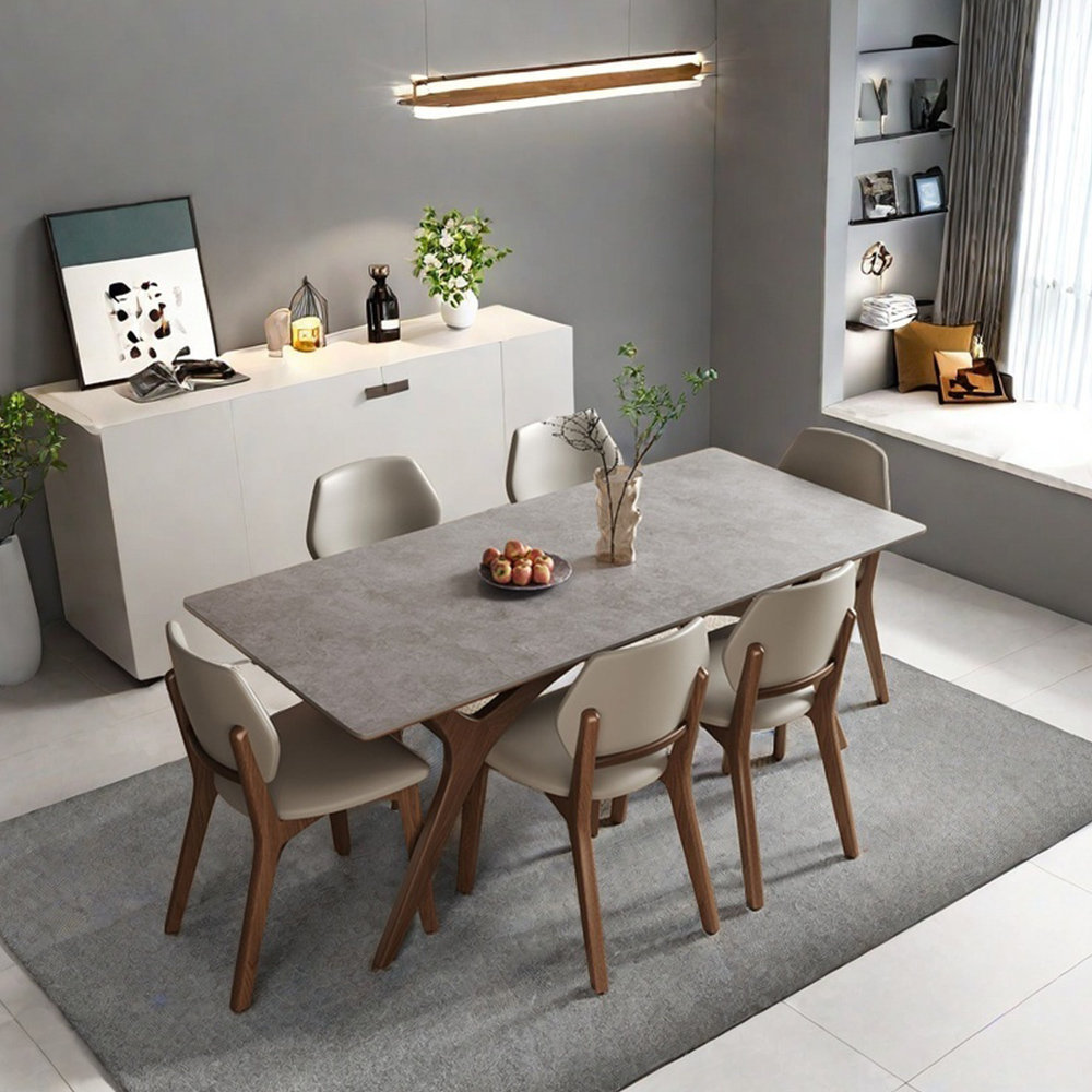 dujinlong home Stylish White Ash Sintered Stone Dining Set | Wayfair
