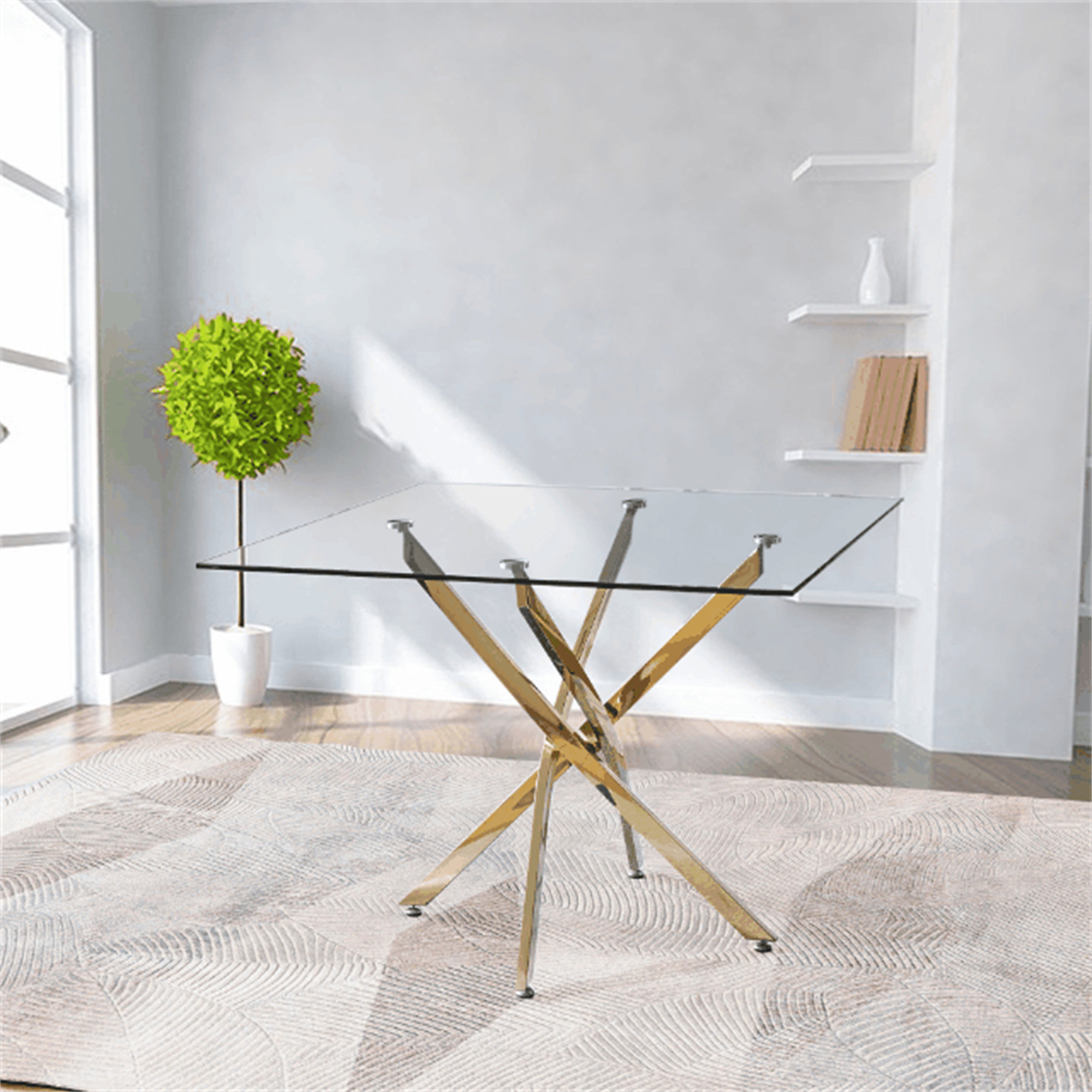 Wrought Studio Contemporary Square Clear Dining Tempered Glass Table ...