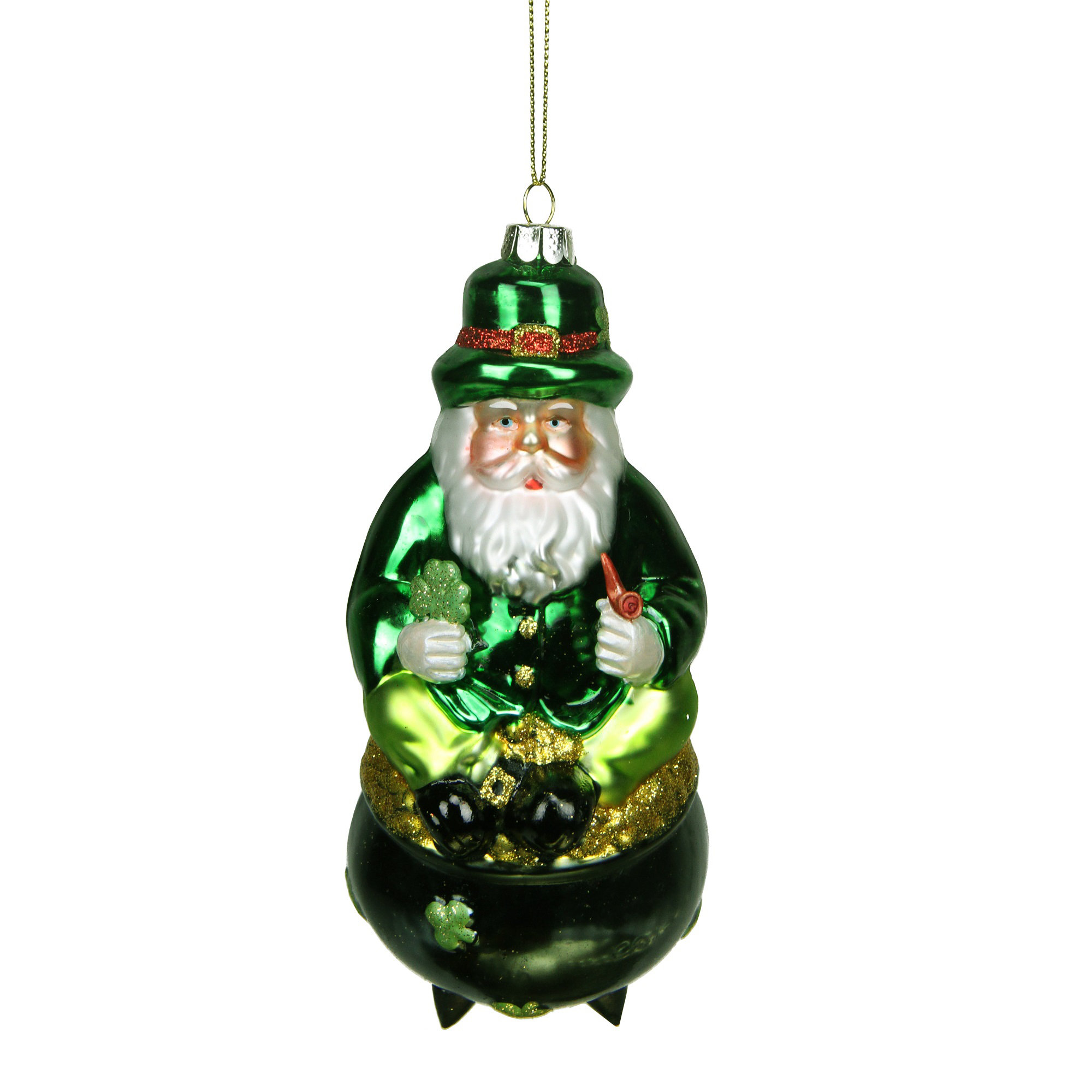 Northlight Seasonal 6" Green Santa Sitting on Pot of Gold Glass ...