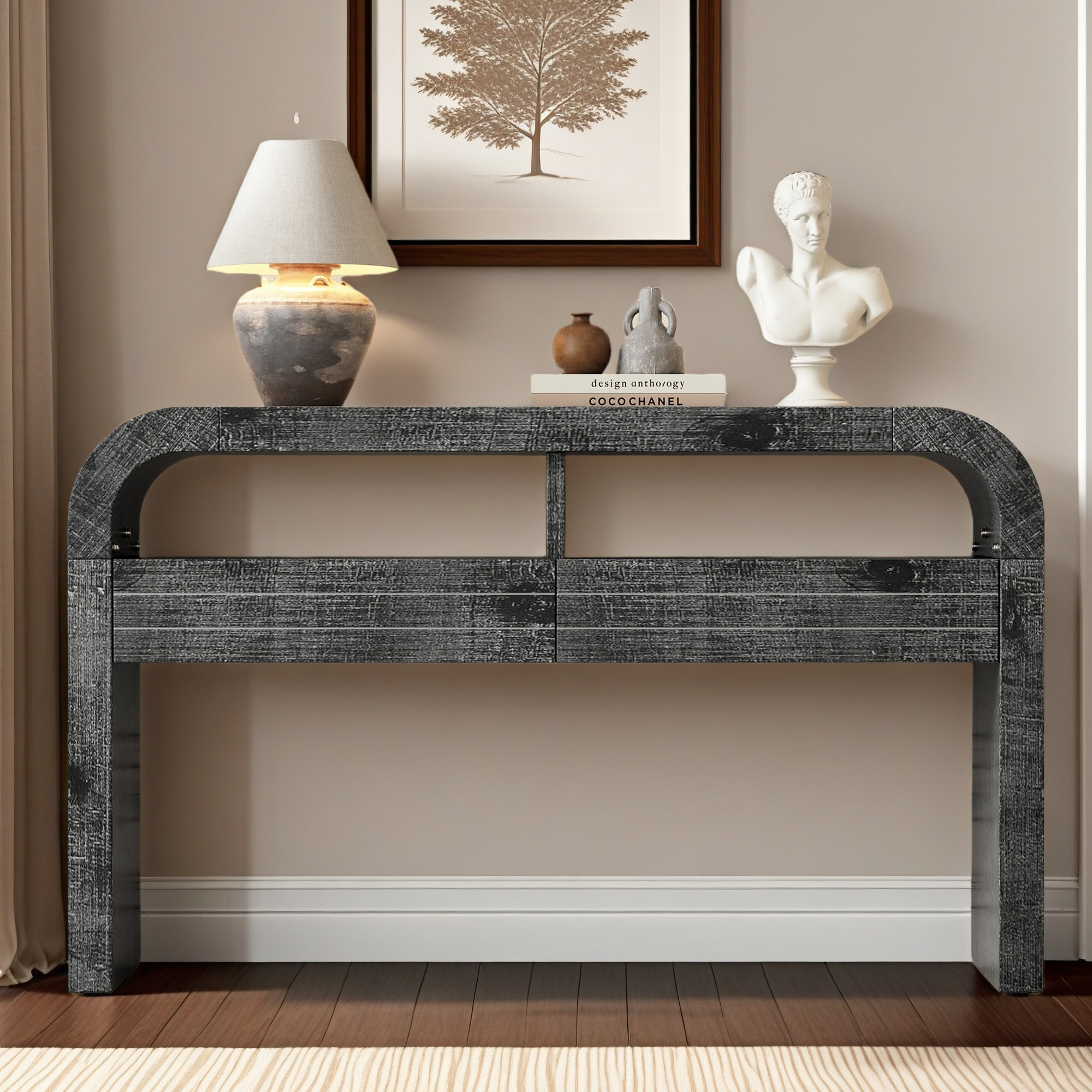 Gracie Oaks Console Table Entryway Table, Retro Curved Sofa Table With ...
