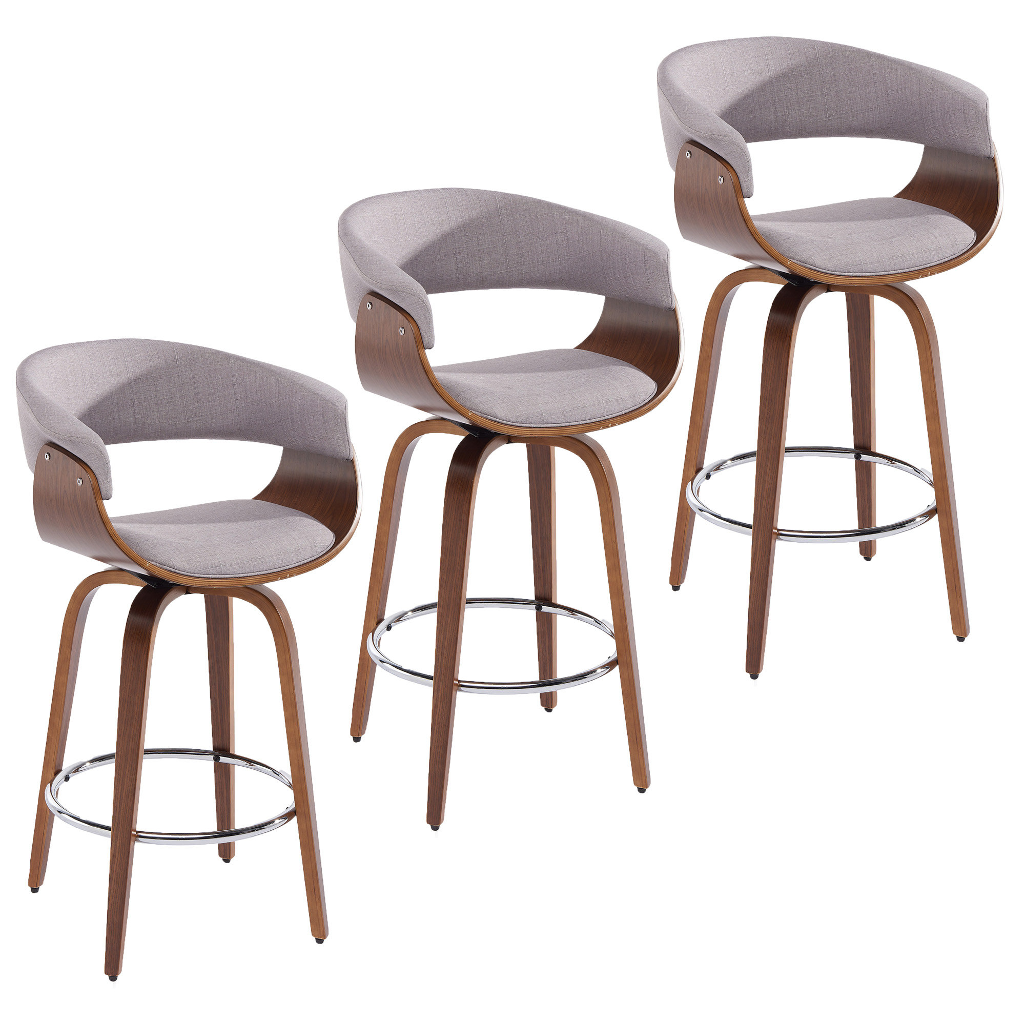 Corrigan Studio® Mid-Century Fabric and Bentwood 26" Counter Stool, Set ...