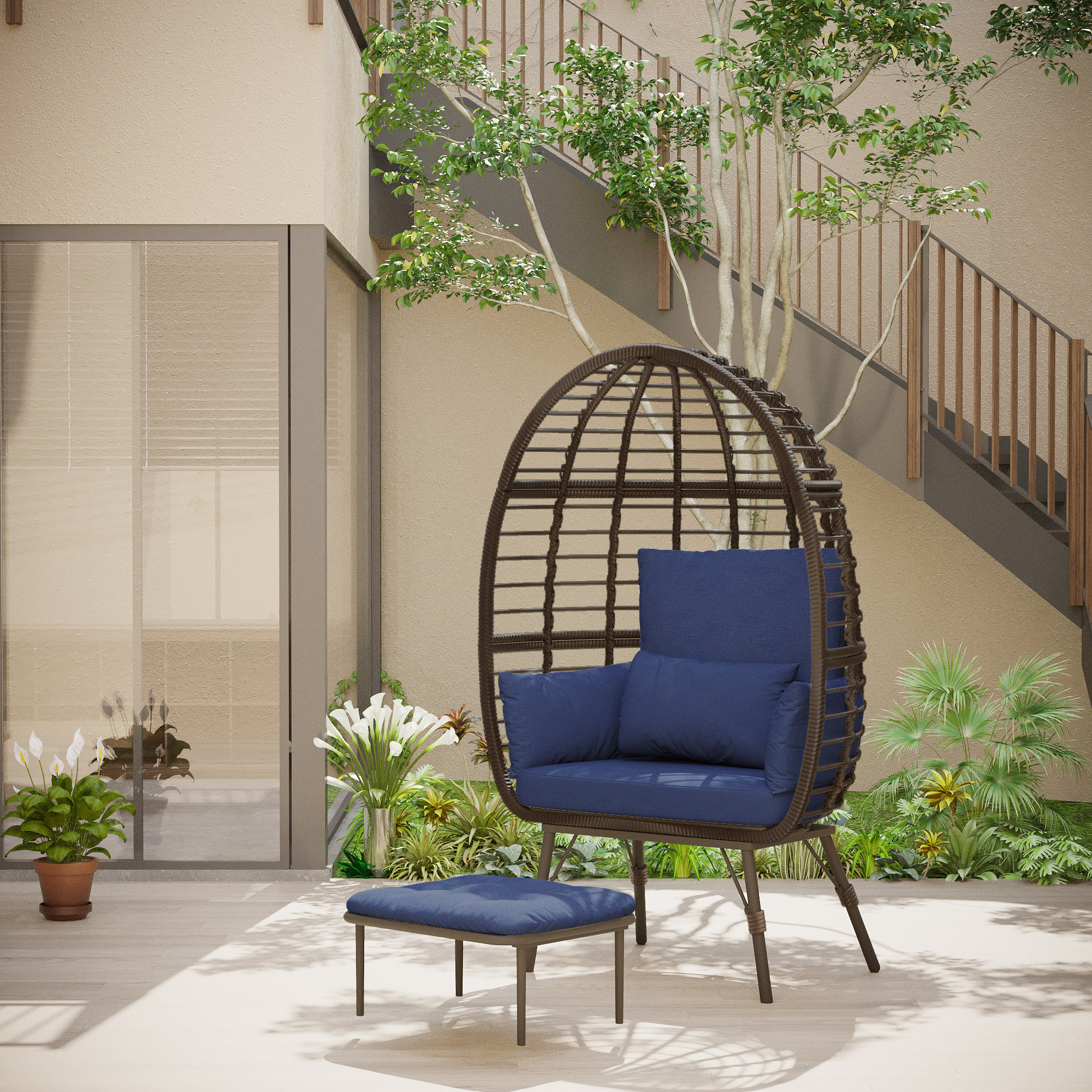 Dakota Fields Cherryle Wicker Egg Chair with A Ottoman | Wayfair