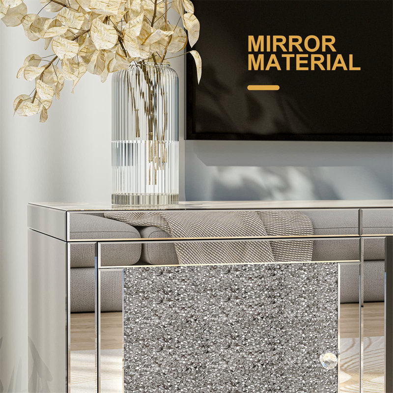 Mercer41 Merrissa Mirrored TV Stand for TVs up to 55" with Fireplace ...