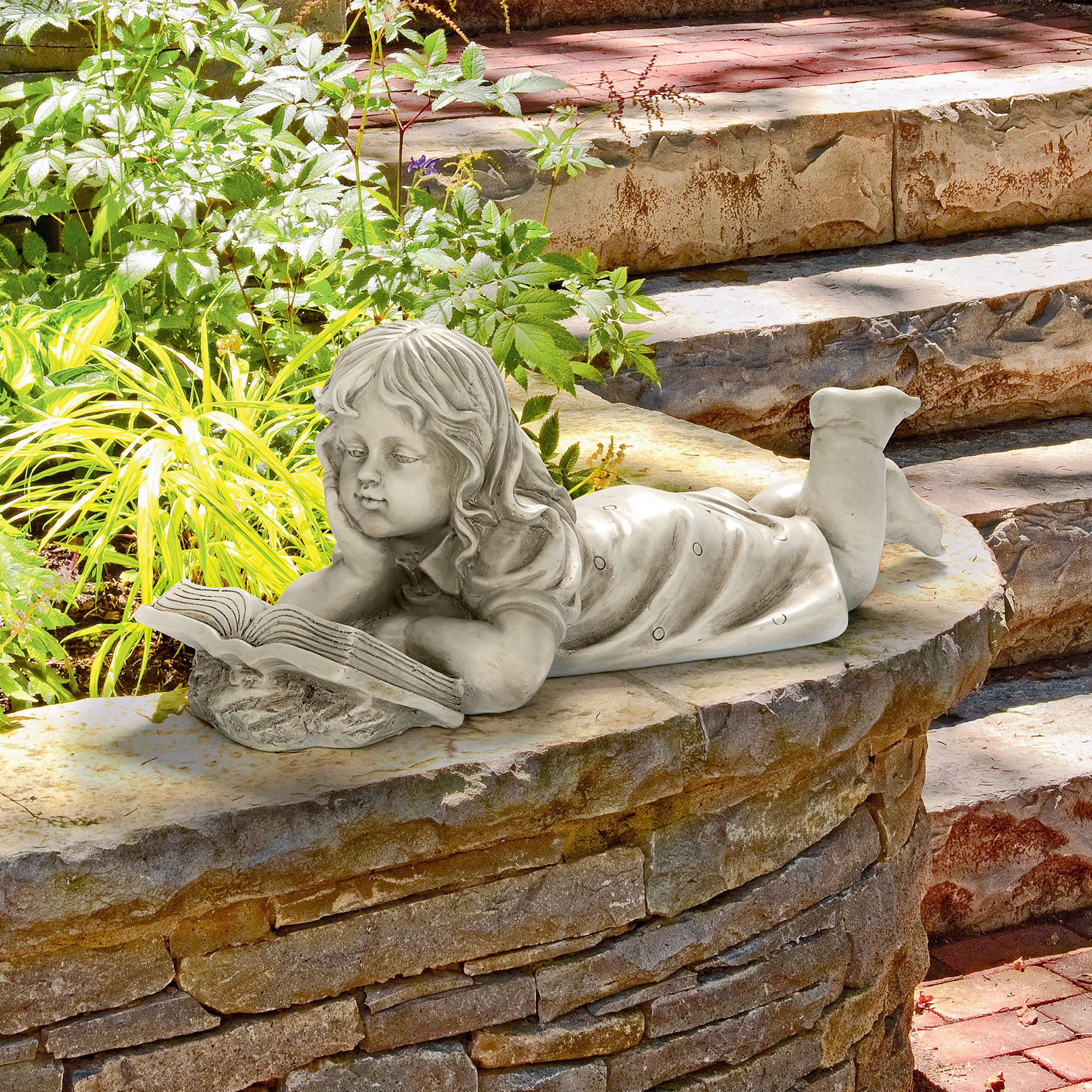 Design Toscano Backyard Scholar Little Girl Reading Statue & Reviews ...