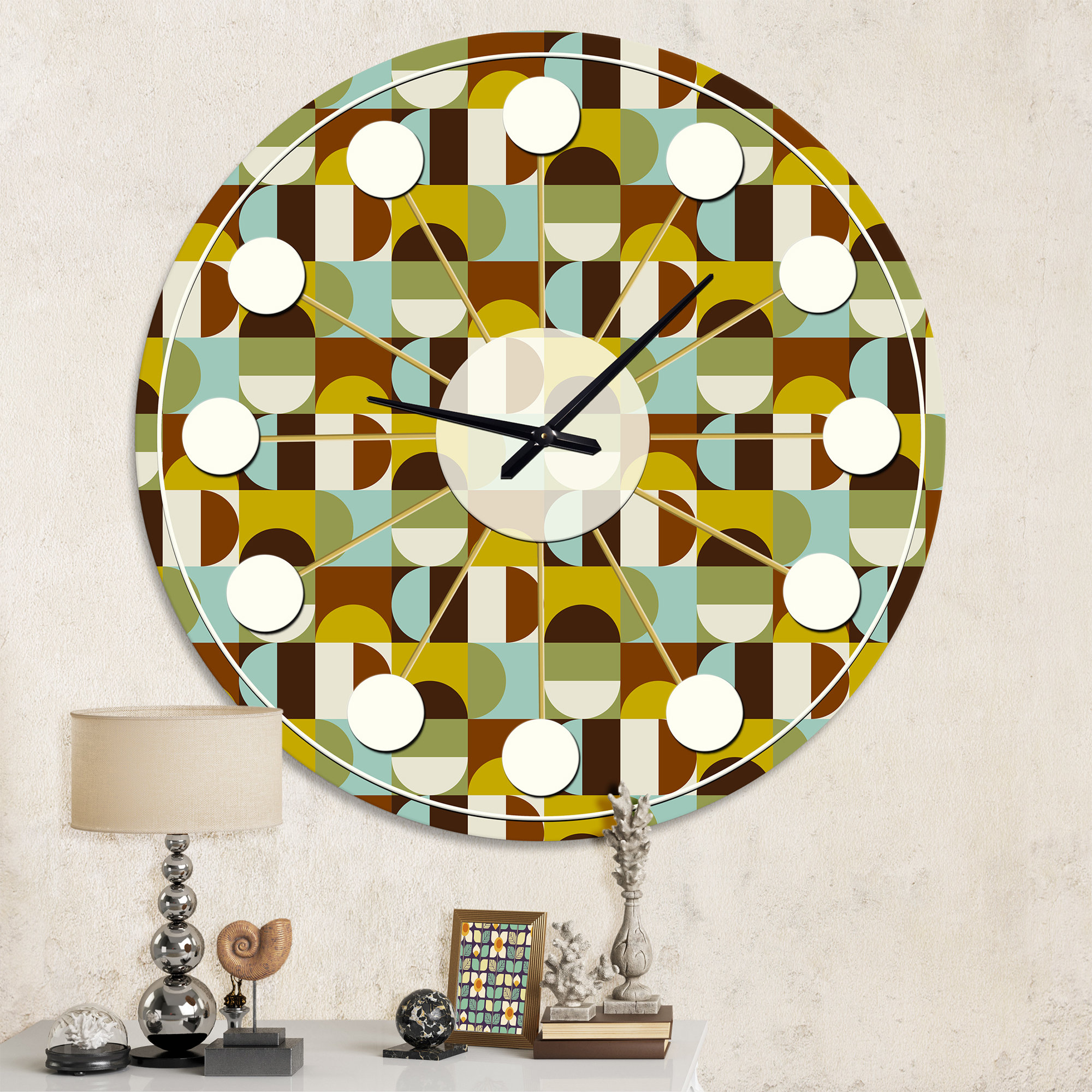 East Urban Home Retro Polka Dots I - Mid-Century Modern wall clock ...