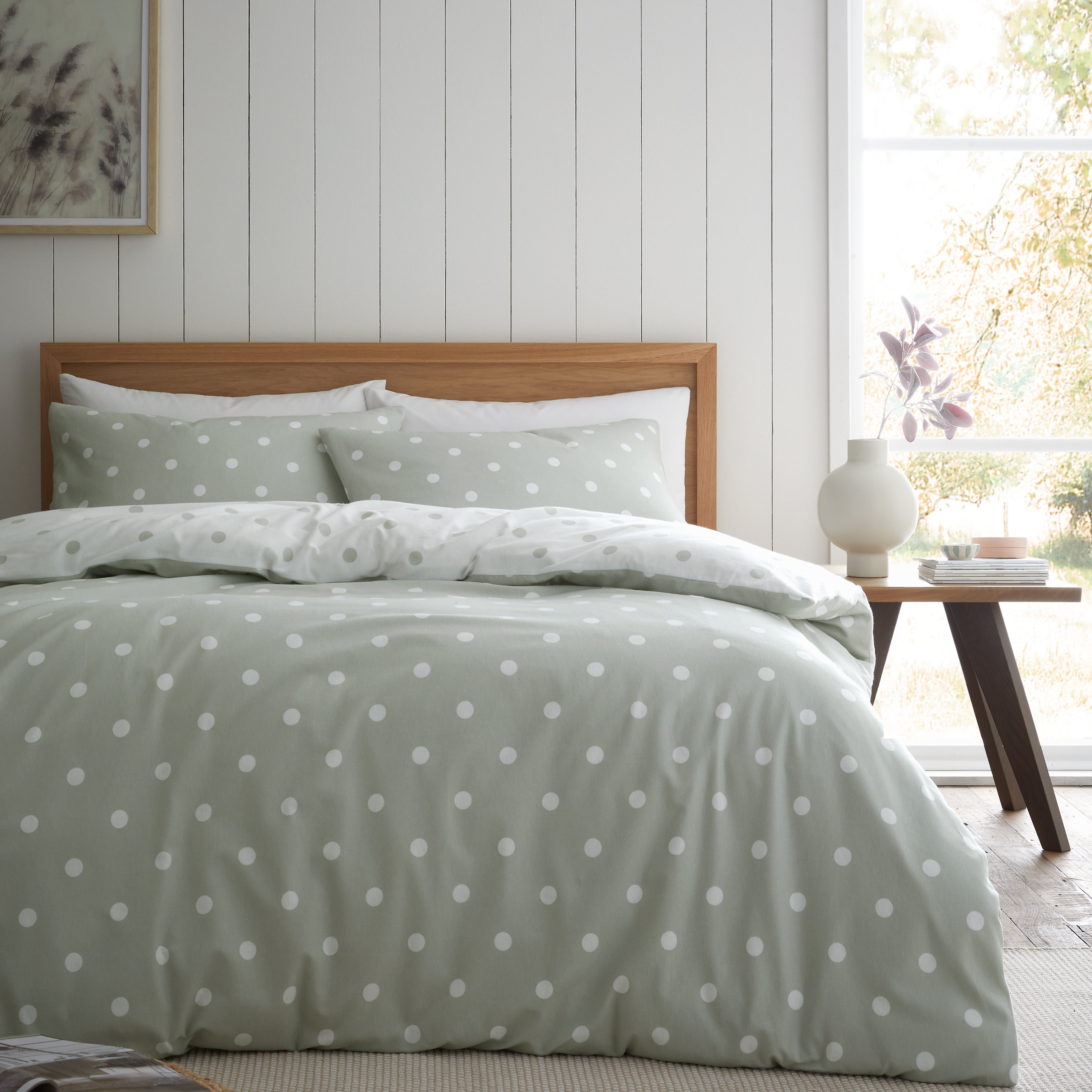 Catherine Lansfield Brushed Polka Dot Cotton Reversible Duvet Cover Set ...