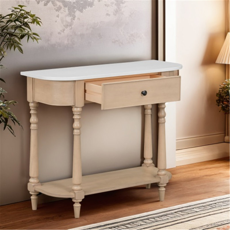 Charlton Home® Charming Curved Console Table with Versatile Storage and ...