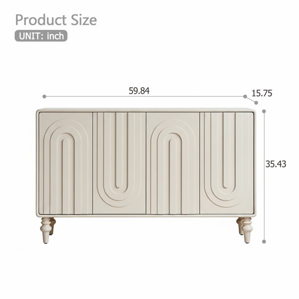 Corrigan Studio 63" Beige Arched Door Buffet Sideboard with 4 Door ...