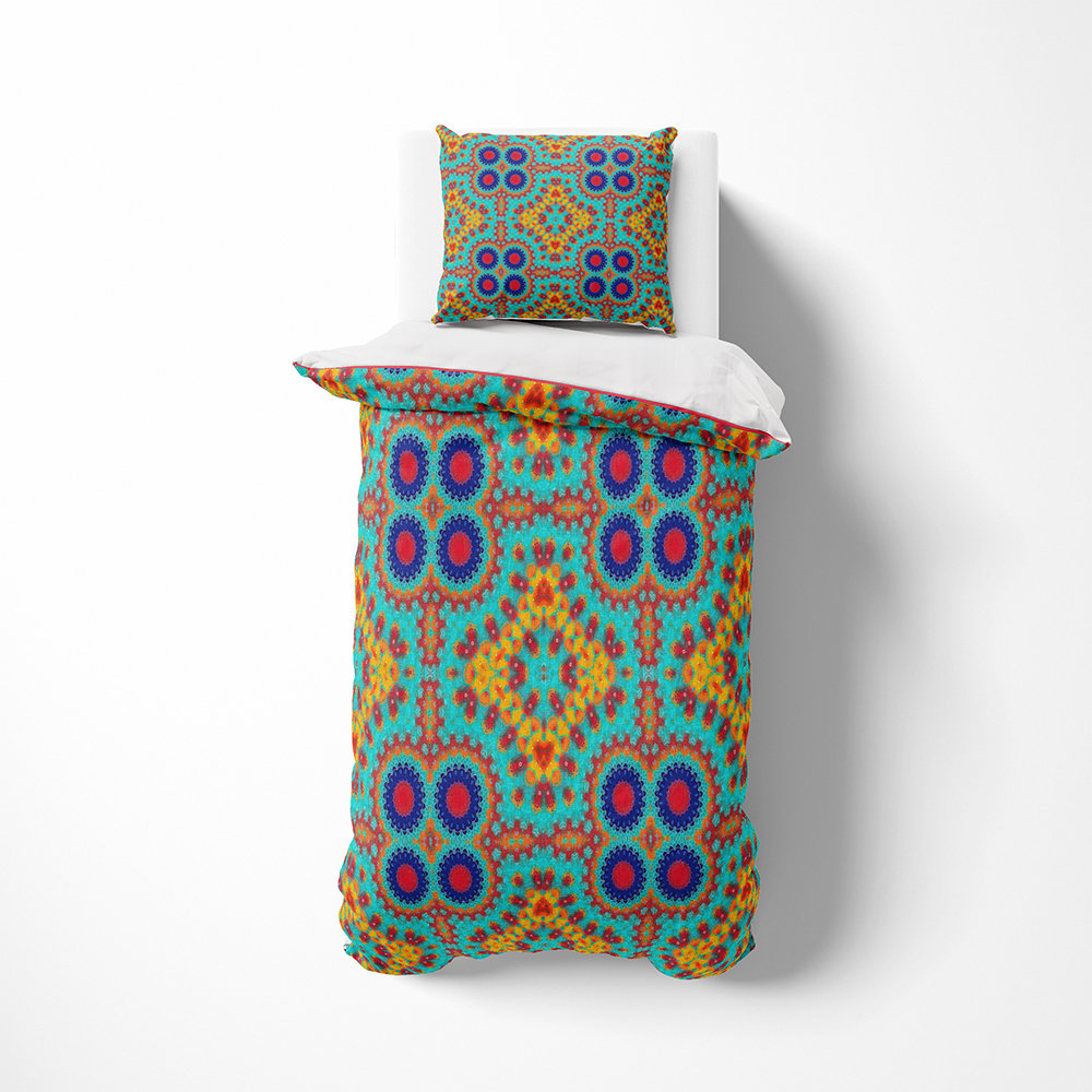 Folk N Funky Multicolor Microfiber 3 Piece Duvet Cover & Insert Set ...