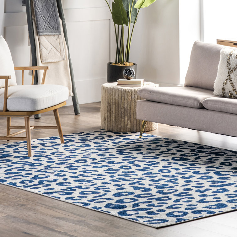 Mercer41 Modern Leopard Print Performance Blue/White Rug & Reviews ...