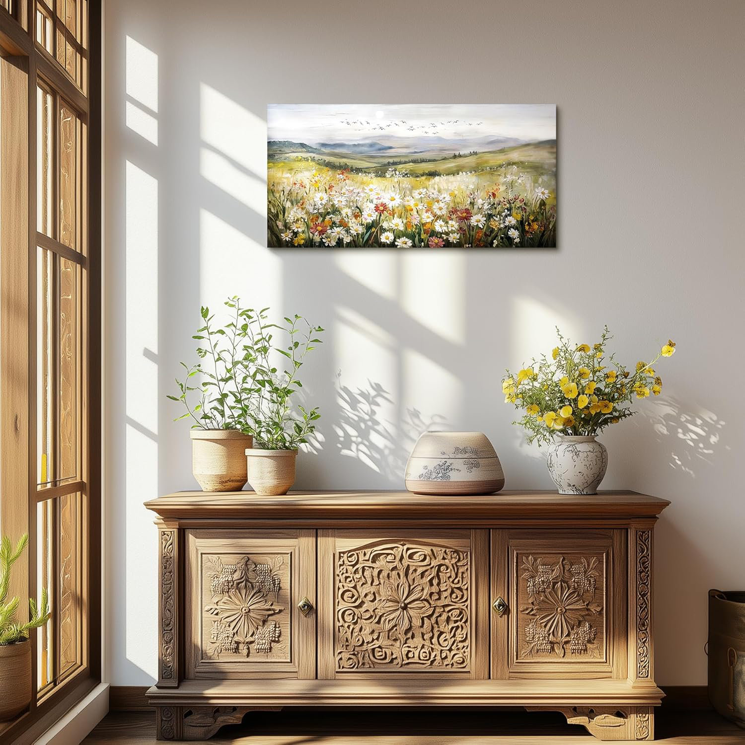Lark Manor Landscape Wall Art, Mountain Floral Field Large Artwork ...