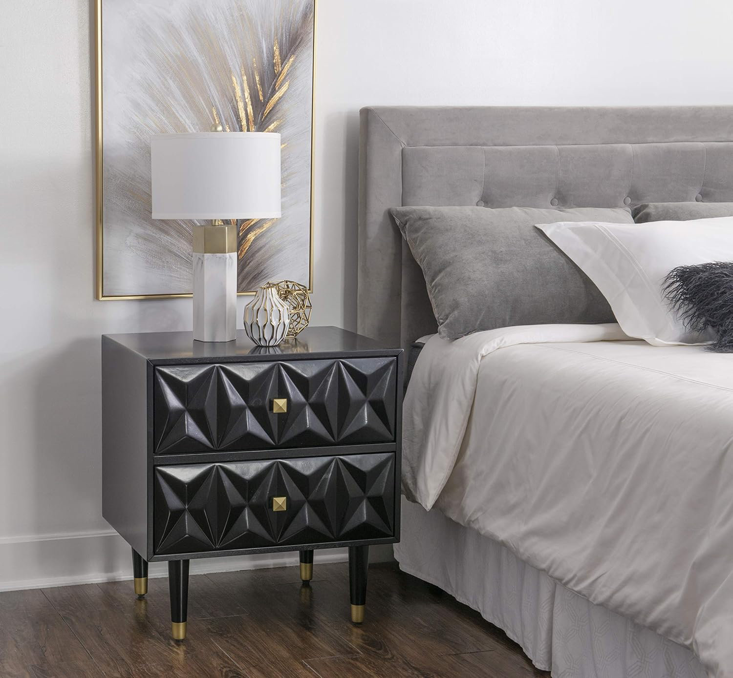 Corrigan Studio Linon Two Drawer Geo Texture Sheerah Chest, Black Nightstand - Wayfair Canada