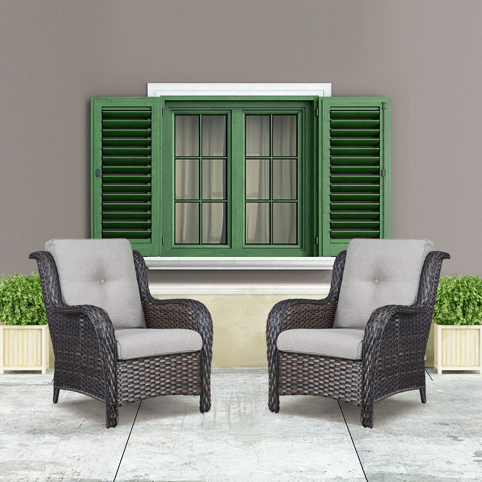 Winston Porter Tonry Wicker Chairs Patio Lounge Chairs with Cushions ...