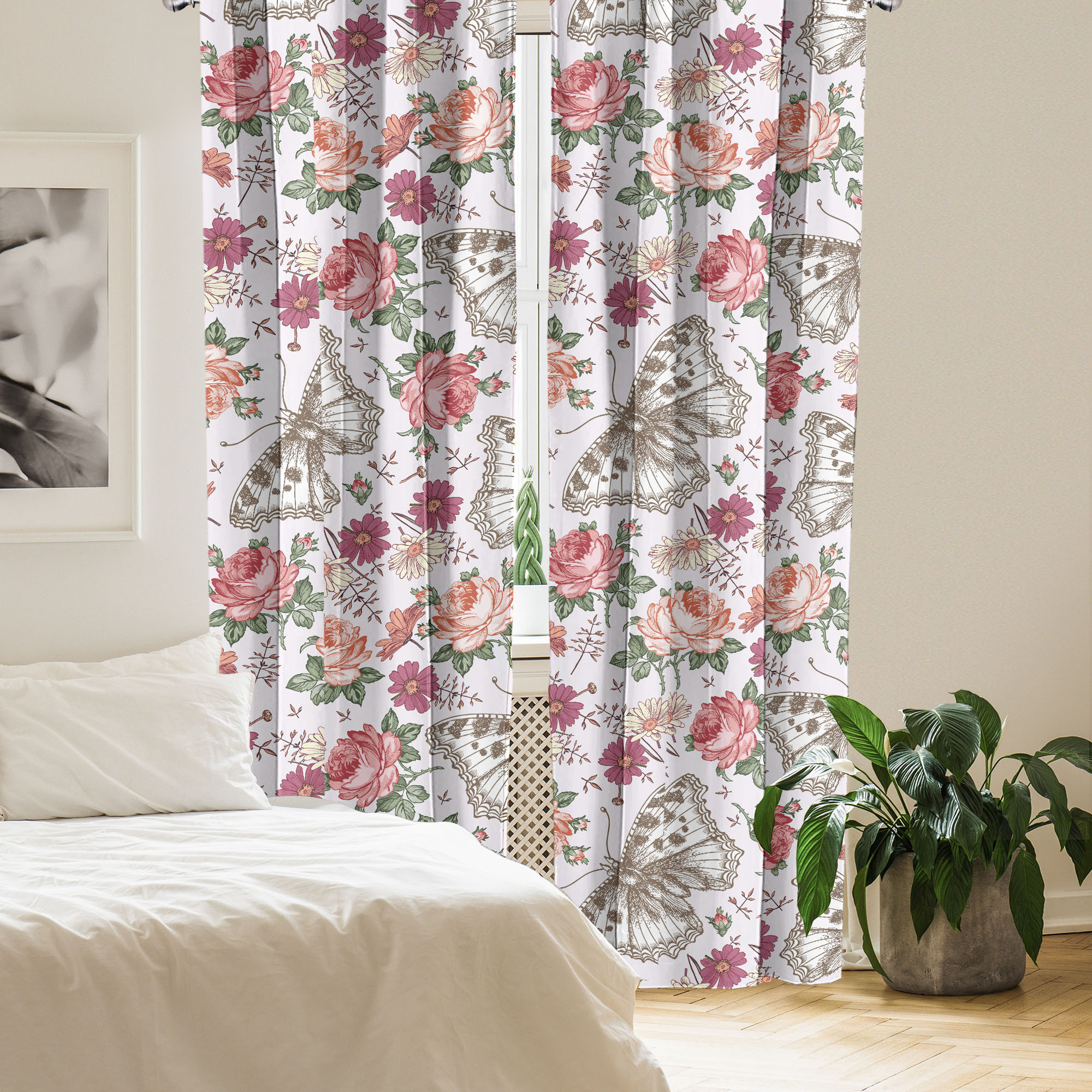 East Urban Home Spring Curtains Butterfly Wildflower Plot Pair Dried ...
