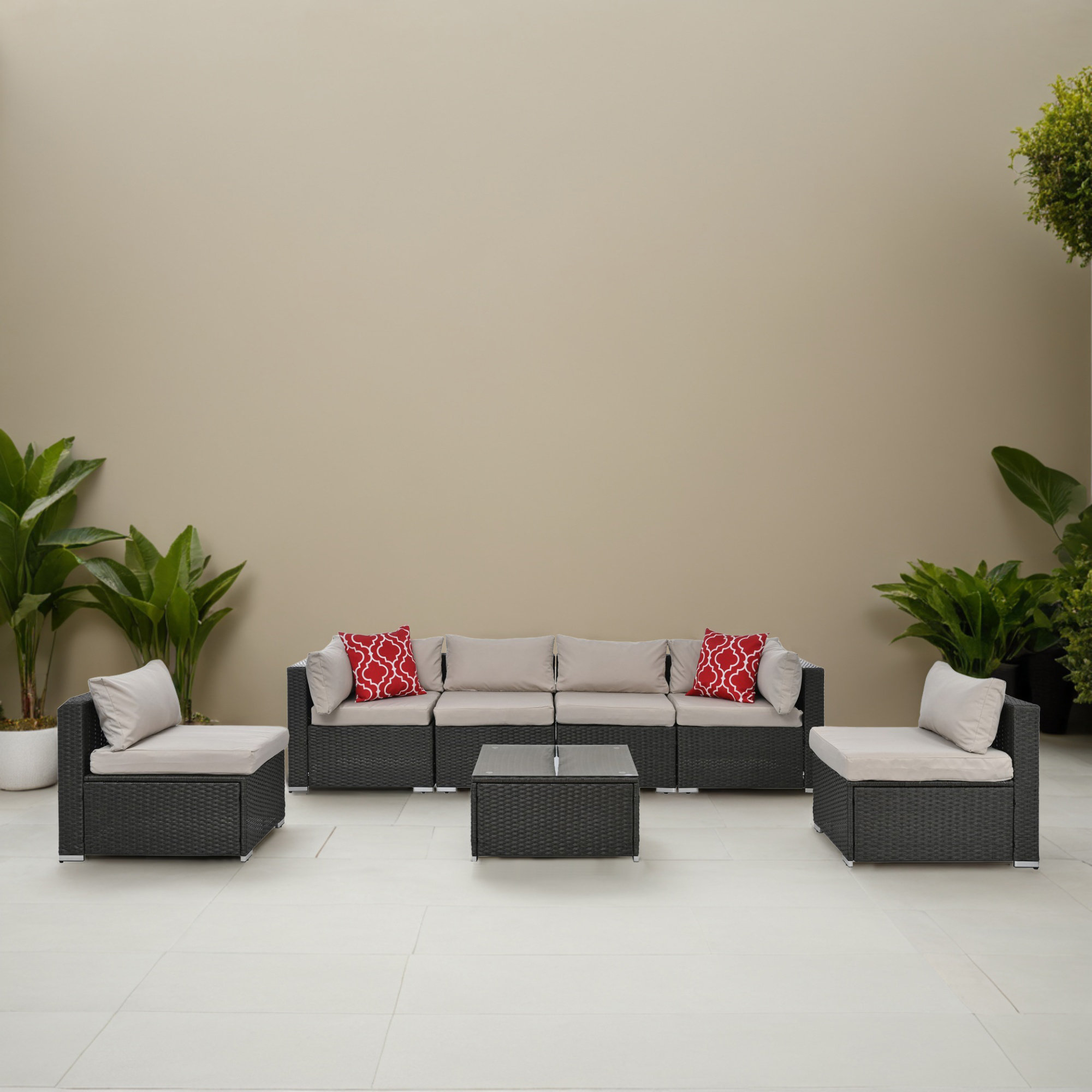 Latitude Run® 7 Pieces All Weather Patio Furniture Sets Patio Dining Sofa Set Outdoor Sectional ...