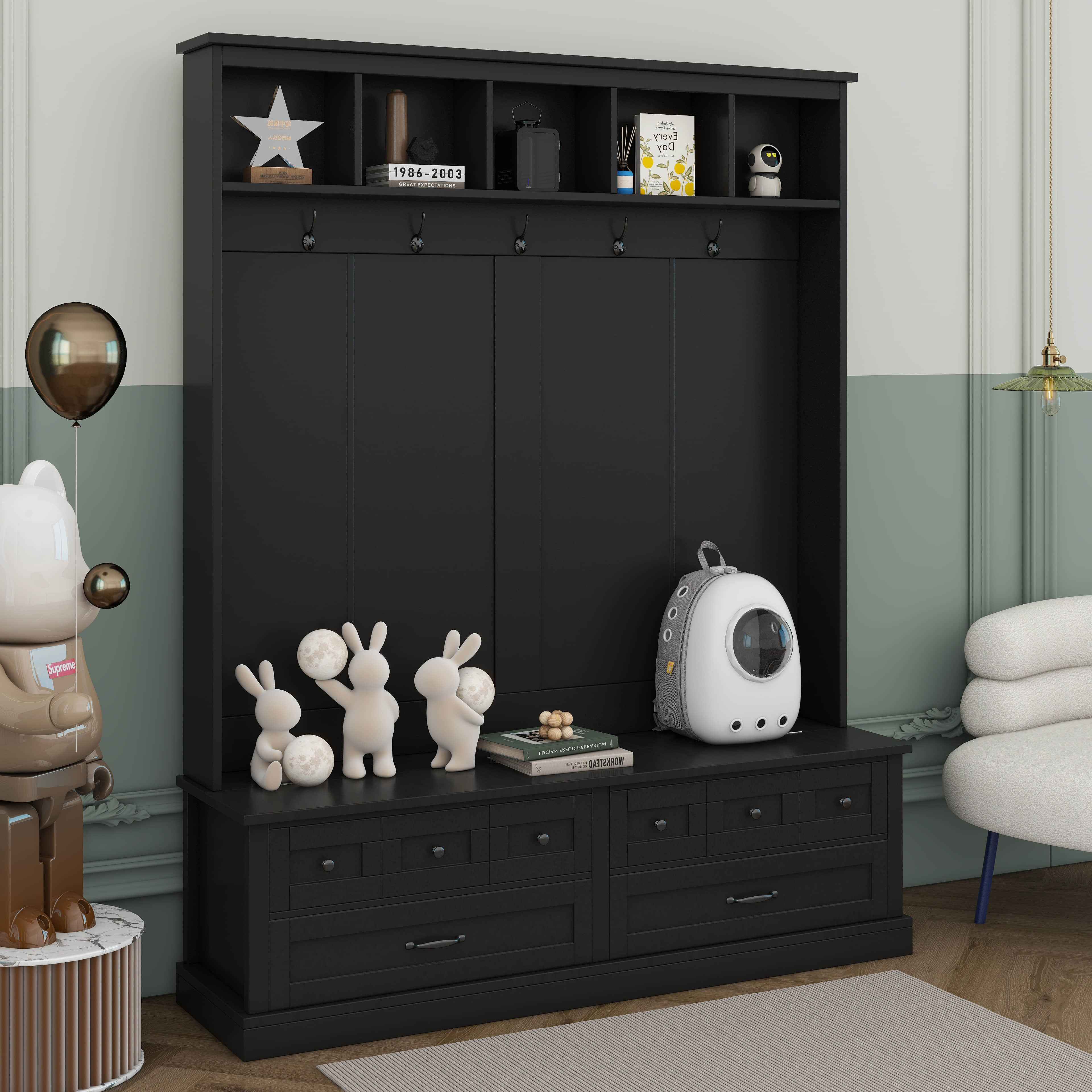 One Allium Way Hall Tree With Lift Top Storage Bench, Coat Rack With 5 ...