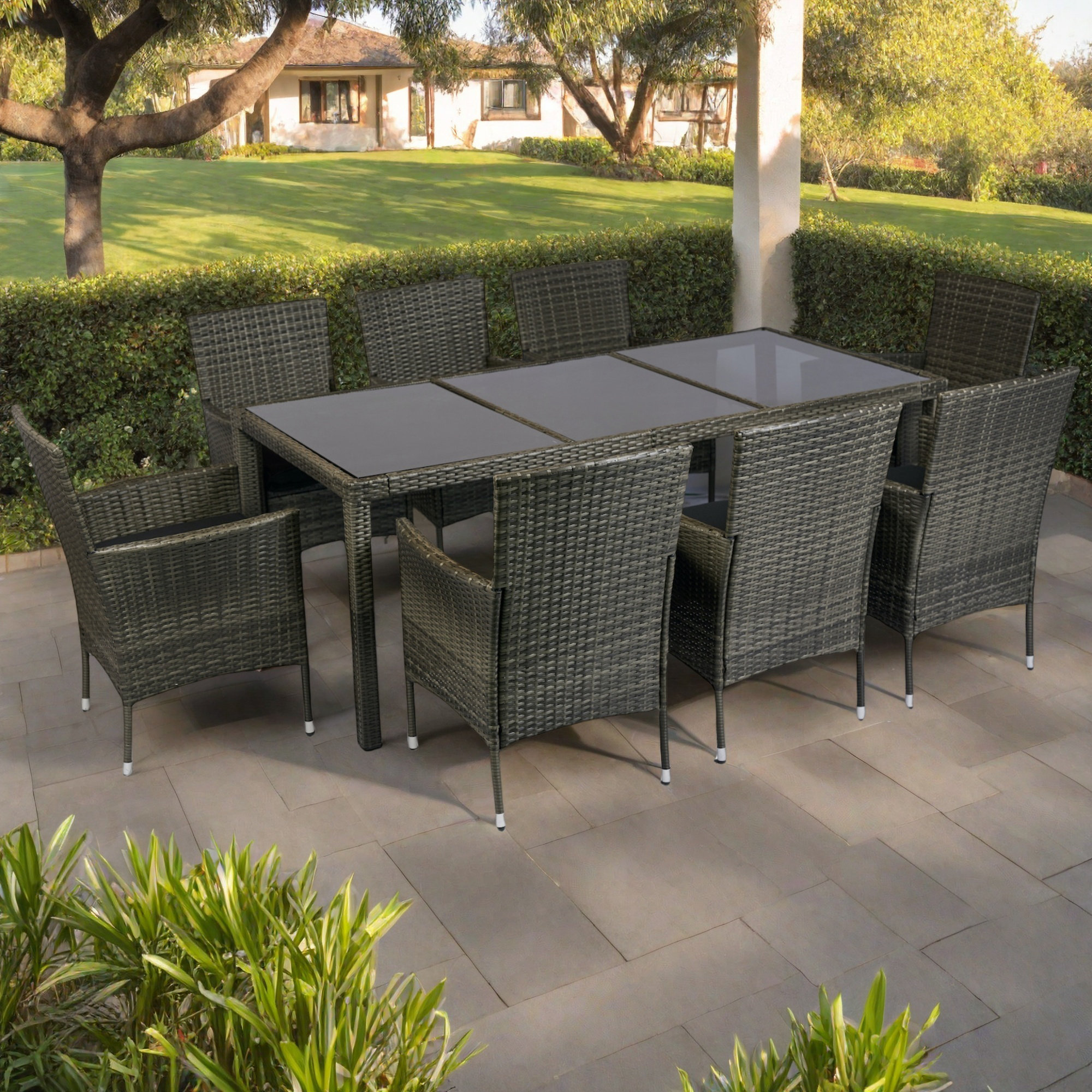 Red Barrel Studio® 9 Piece Outdoor Patio Wicker Dining Set Patio Wicker ...