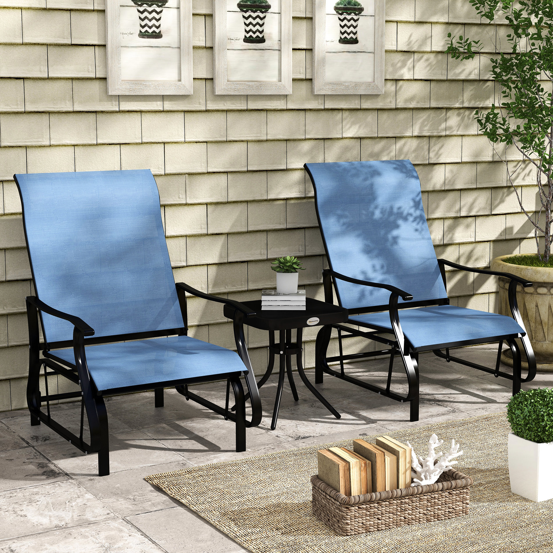 Winston Porter 3 Outdoor Gliders In Blue. Steel Frame Patio Furniture ...