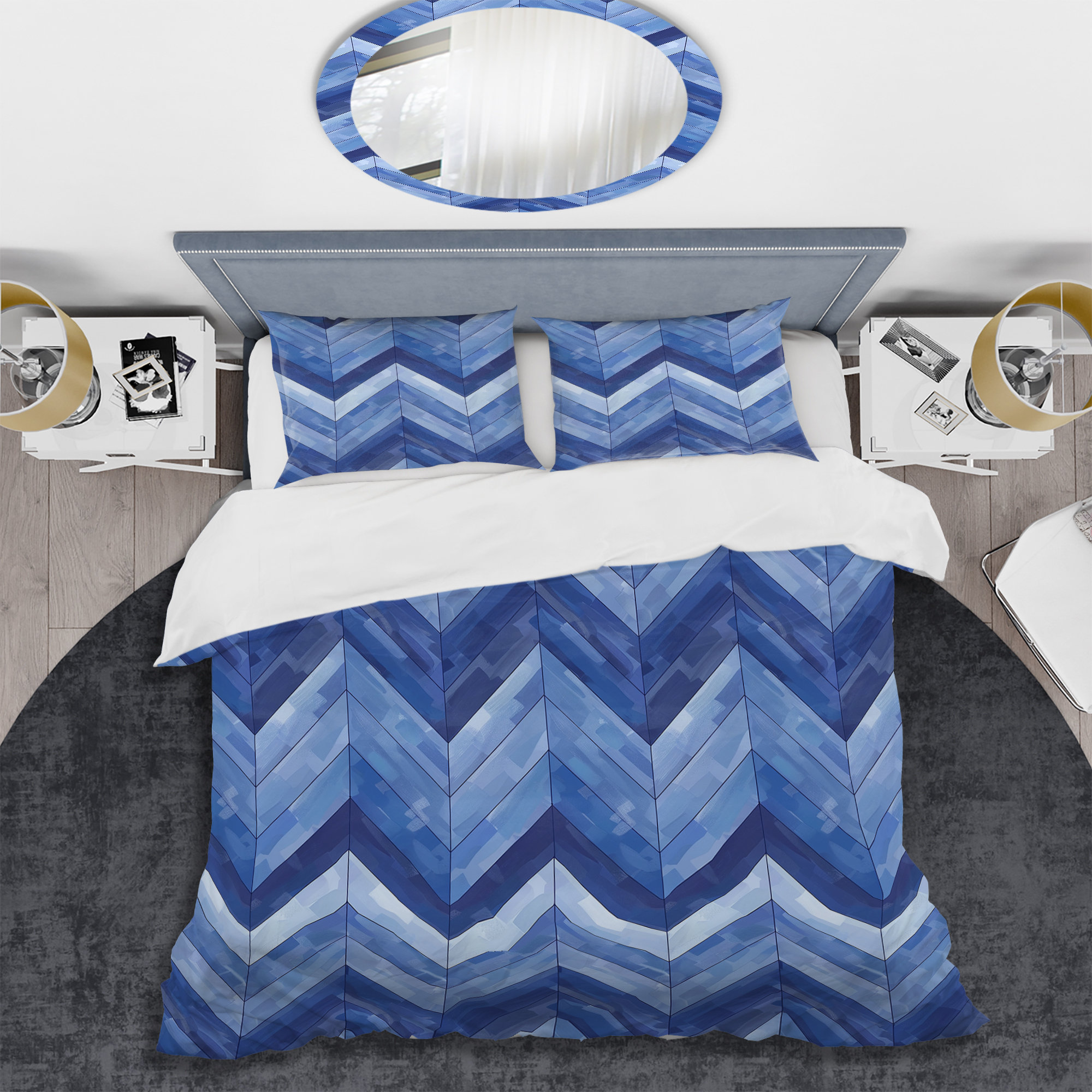Design Art Blue Chevron Print II - Modern Duvet Cover Set | Wayfair