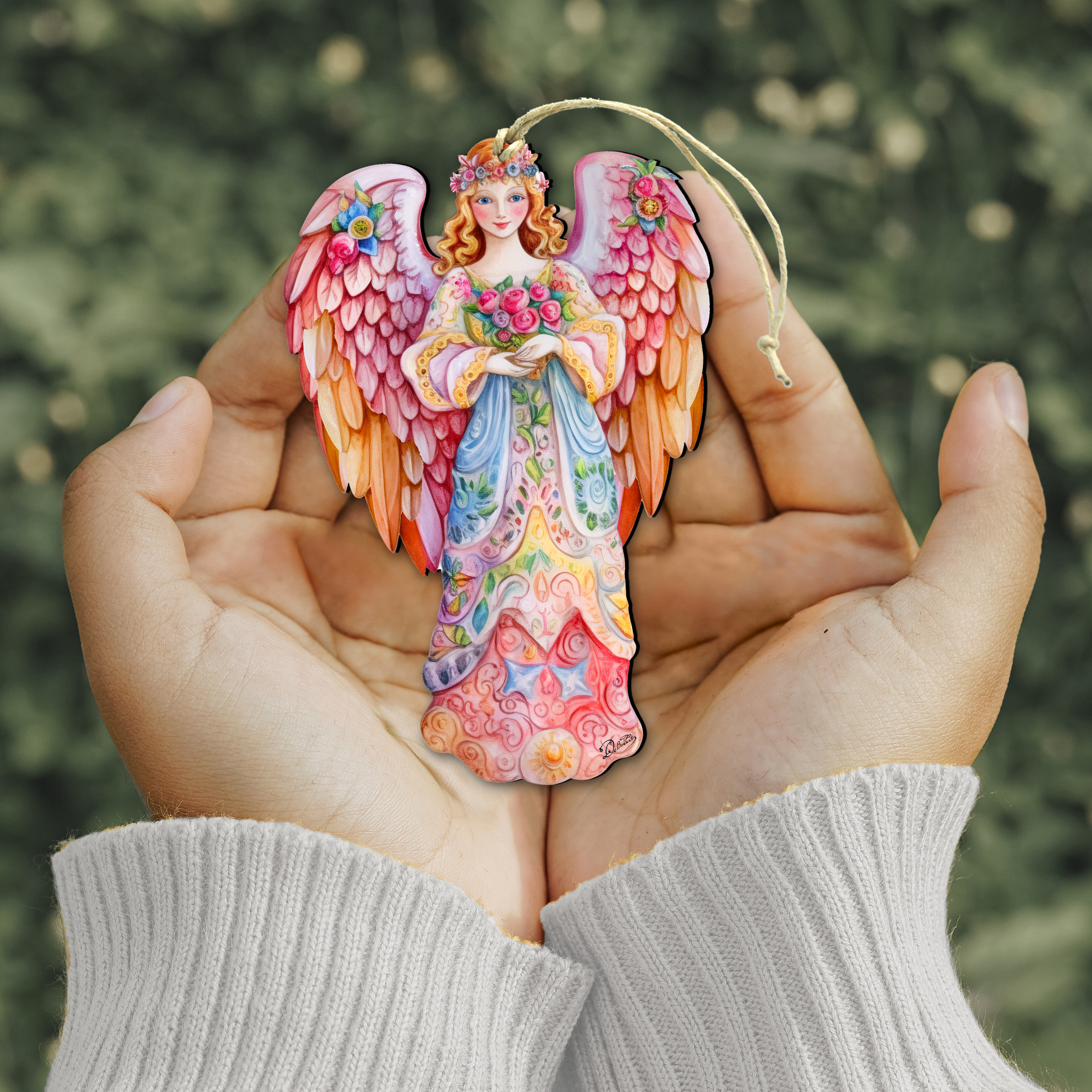 Designocracy Pink Floral Angel Wooden Ornament | Wayfair