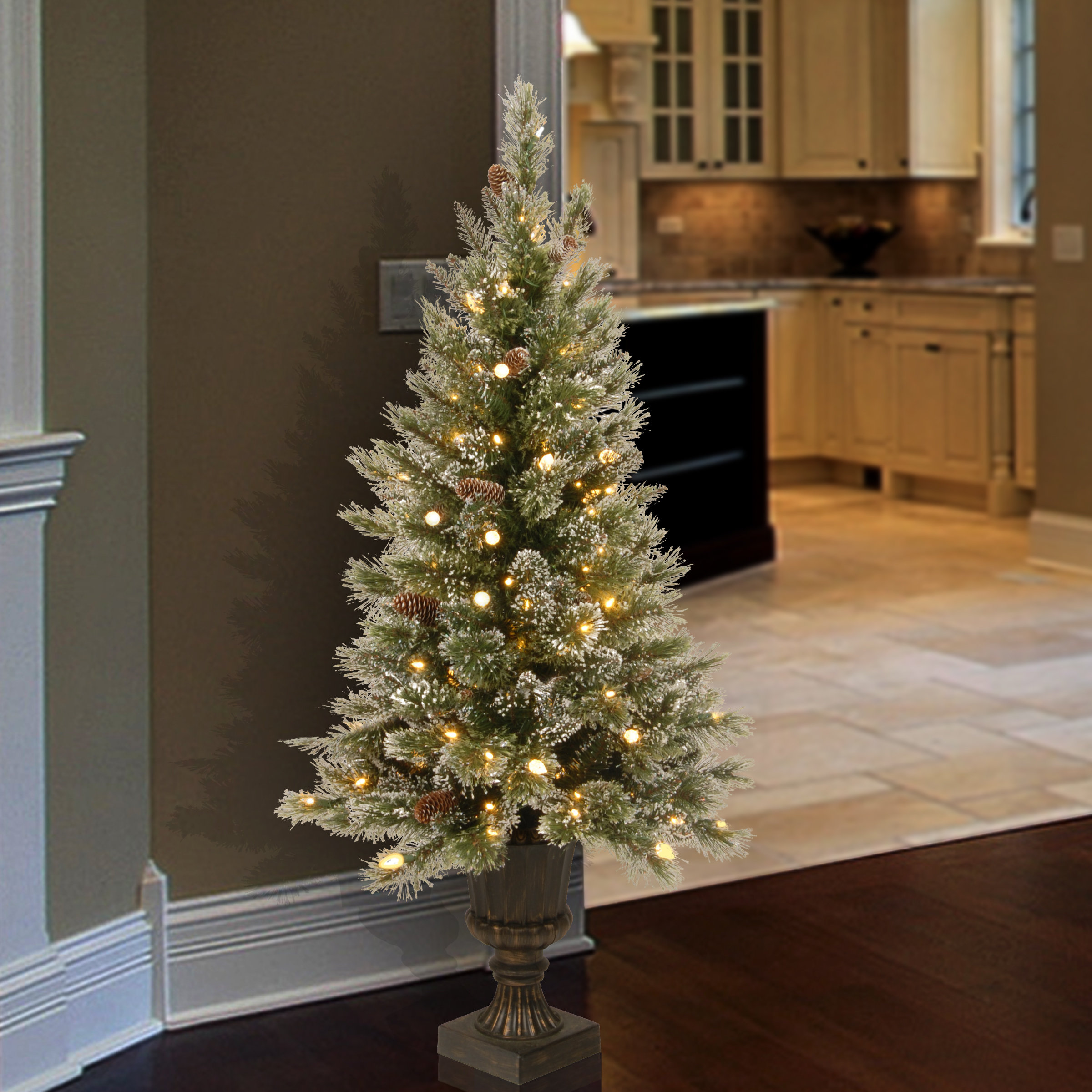 National Tree Company Glittery Bristle Entrance Tree with Clear Lights ...