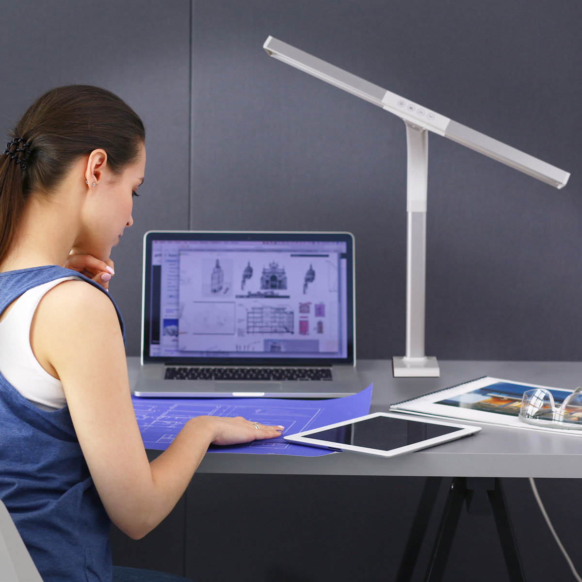 OttLite LED Desk Lamp with Sturdy Clamp Extra Wide Lighting, Dimmable 5 ...