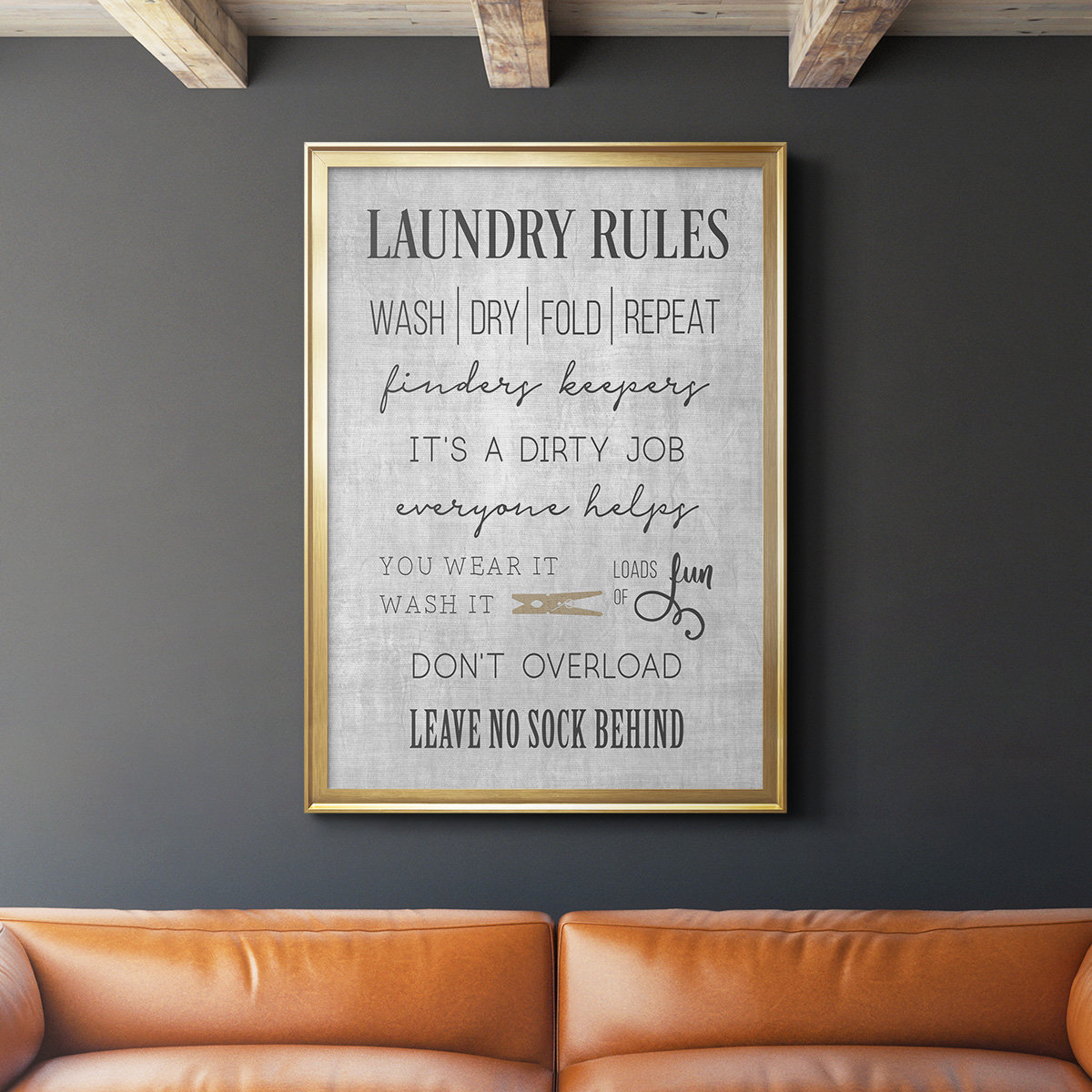 Wexford Home Neutral Laundry Rules Premium Framed Print - Ready To Hang ...