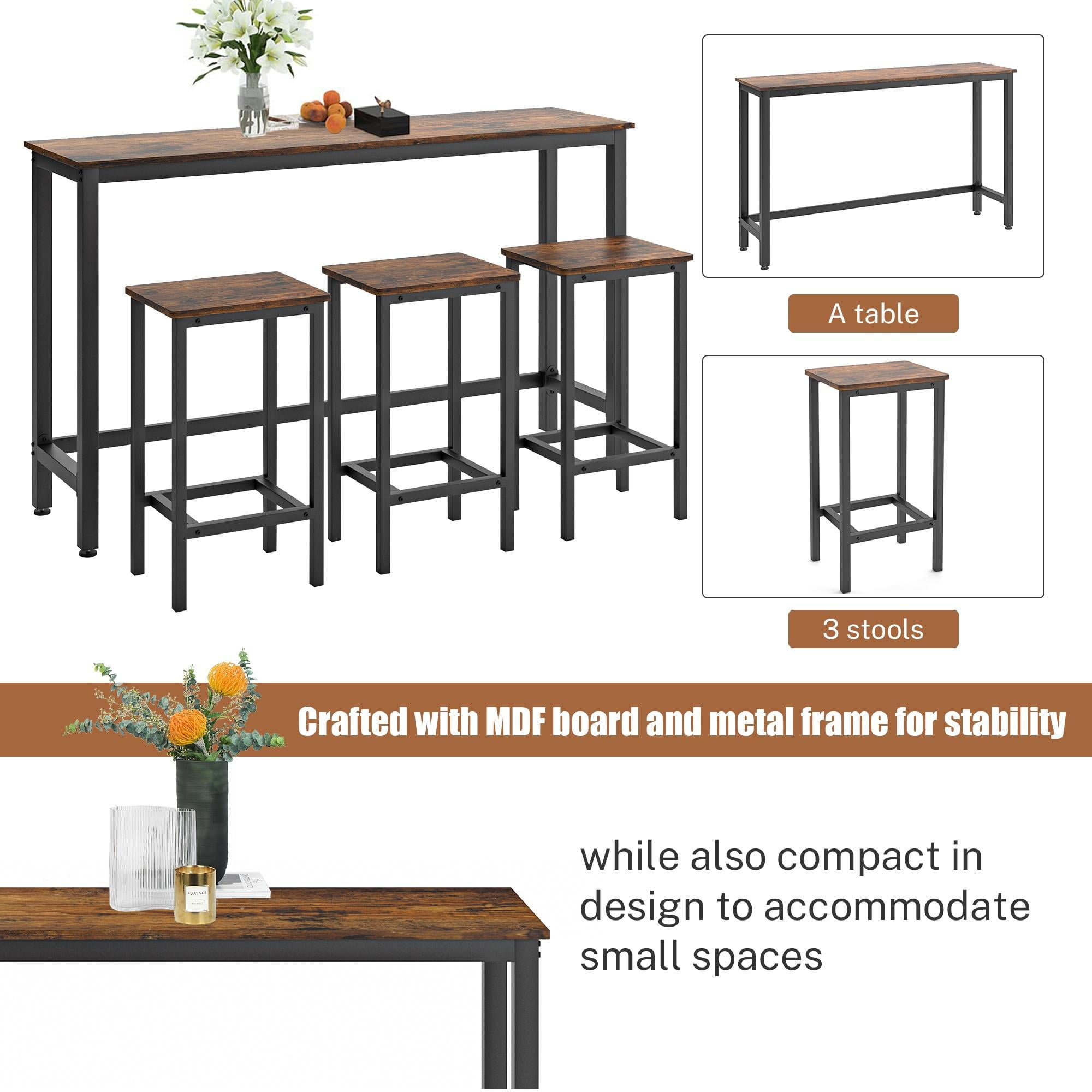 17 Stories 3-Person 4 Legs Dining Set: Extra-Long Counter-Height Table ...