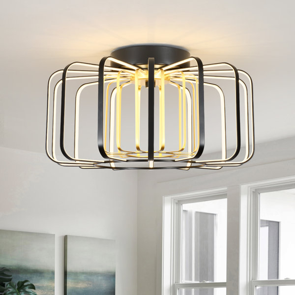 Ivy Bronx 16" Dimmable LED Modern Black Gold Flush Mount Lighting | Wayfair