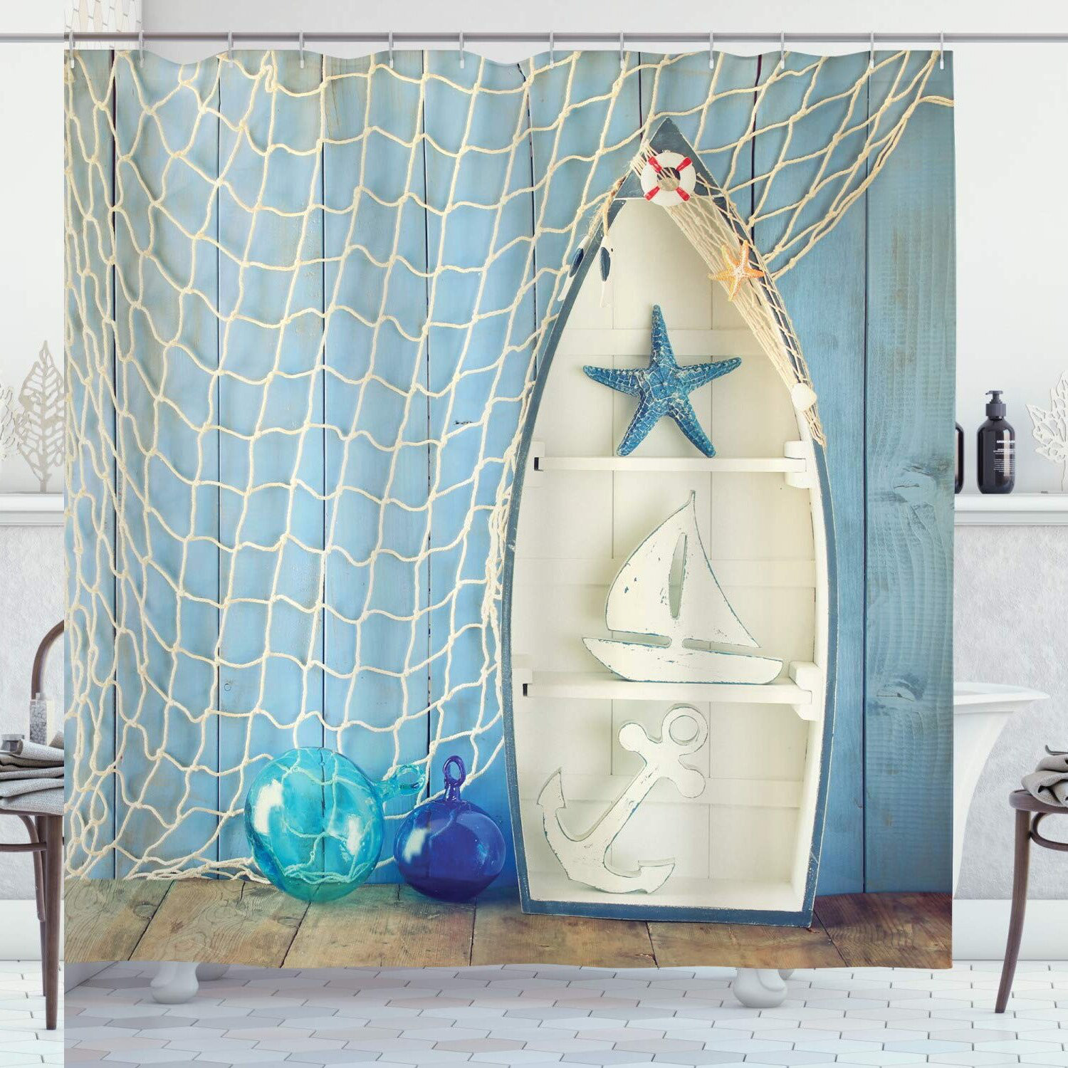 Hokku Designs Oceanic Charm Nautical Shower Curtain - Vintage Boat ...