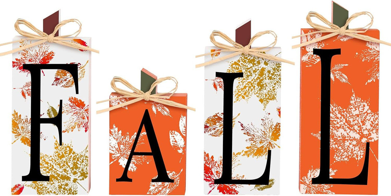 The Holiday Aisle® 4 PCS Autumn Wood Sign Include Fall Lettered Block ...