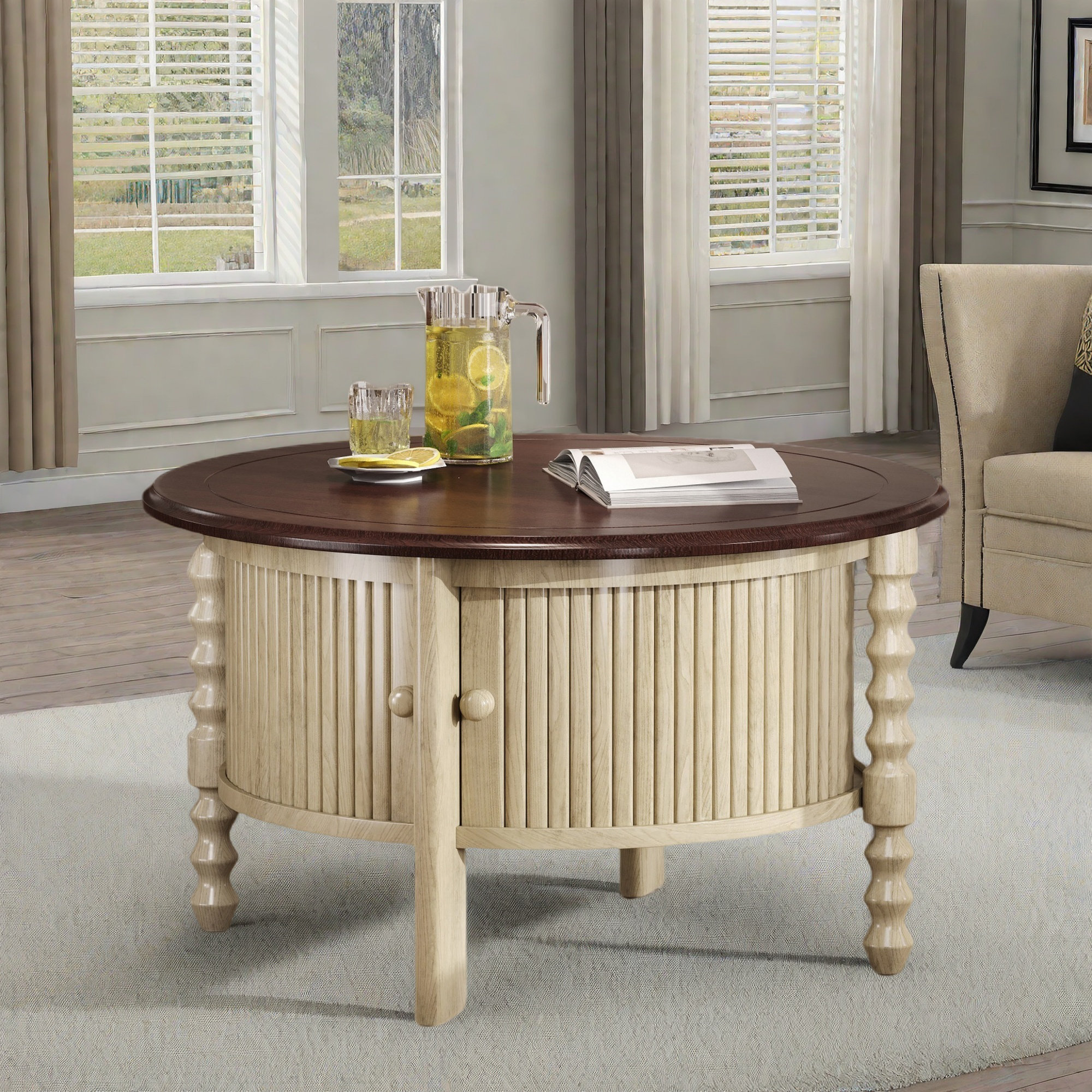 Alcott Hill® Vintage Round Coffee Table With Hidden Storage And Sliding ...