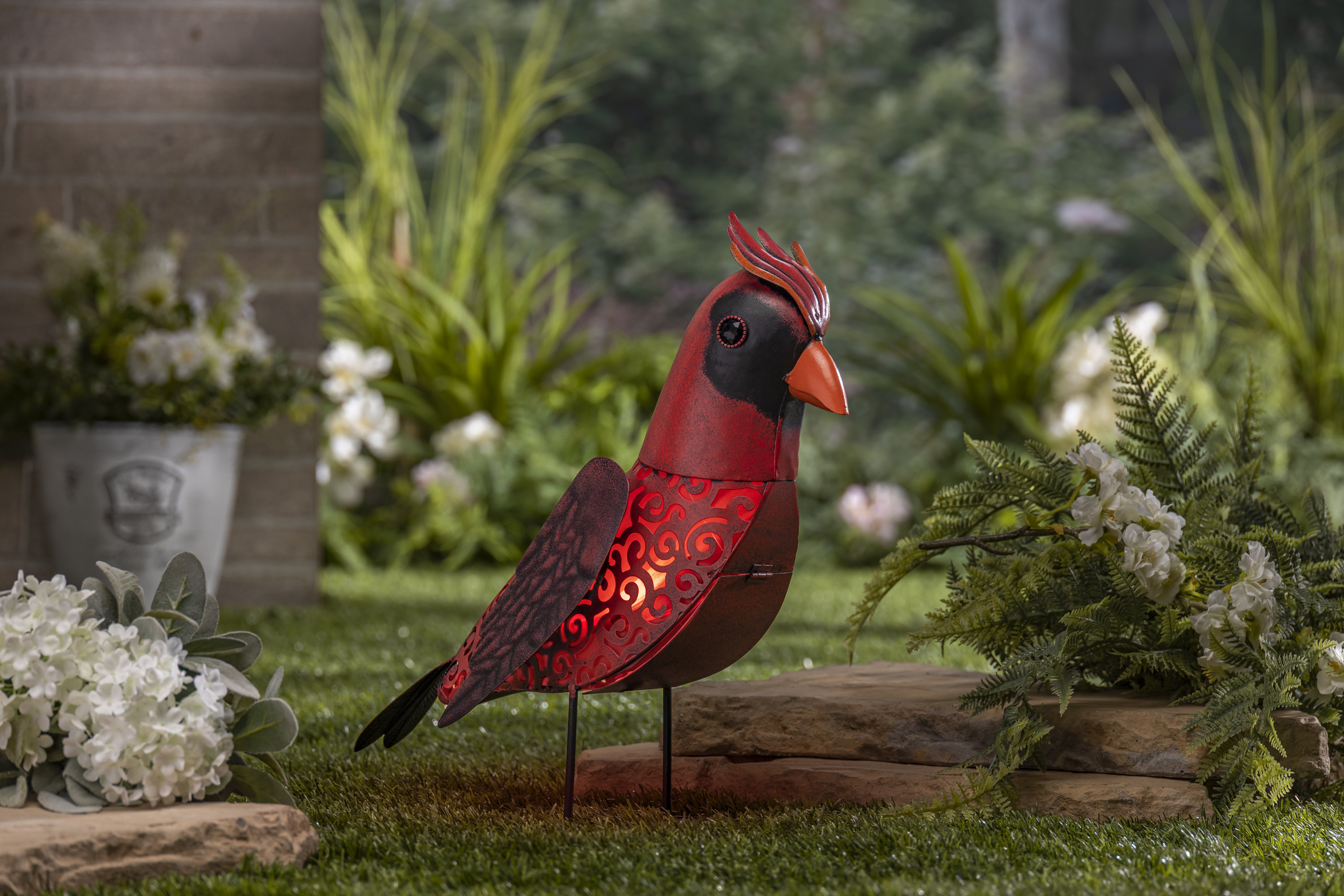 Wildon Home® 15.75 In. Solar Powered Red Cardinal Garden Decor | Wayfair